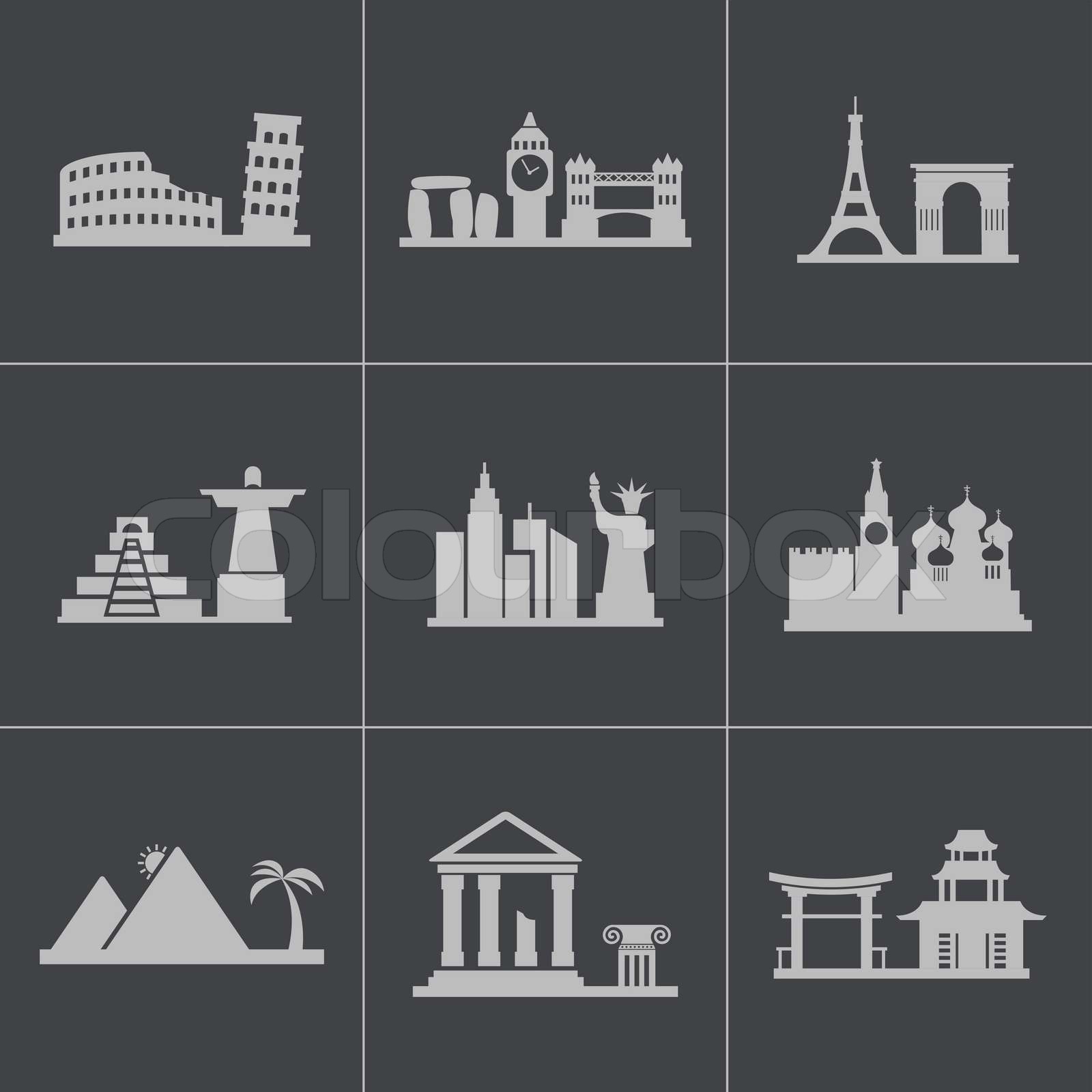 Vector black landmarks icons set | Stock vector | Colourbox