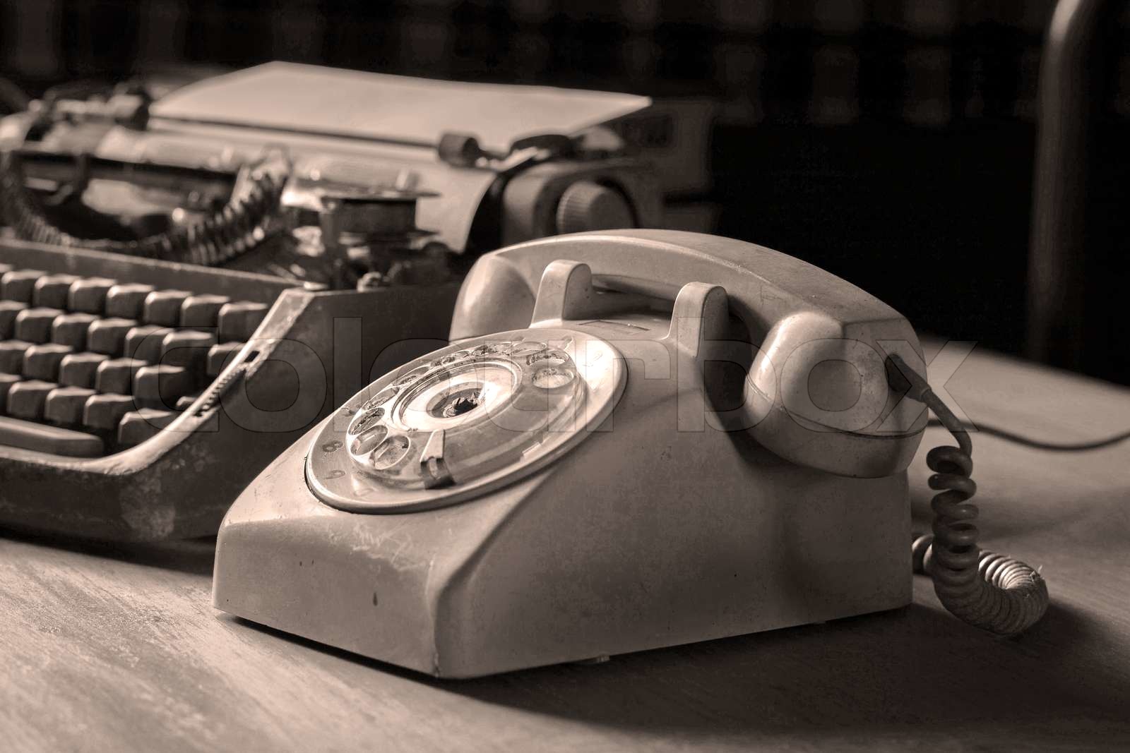 Vintage typewriter and telephone | Stock image | Colourbox
