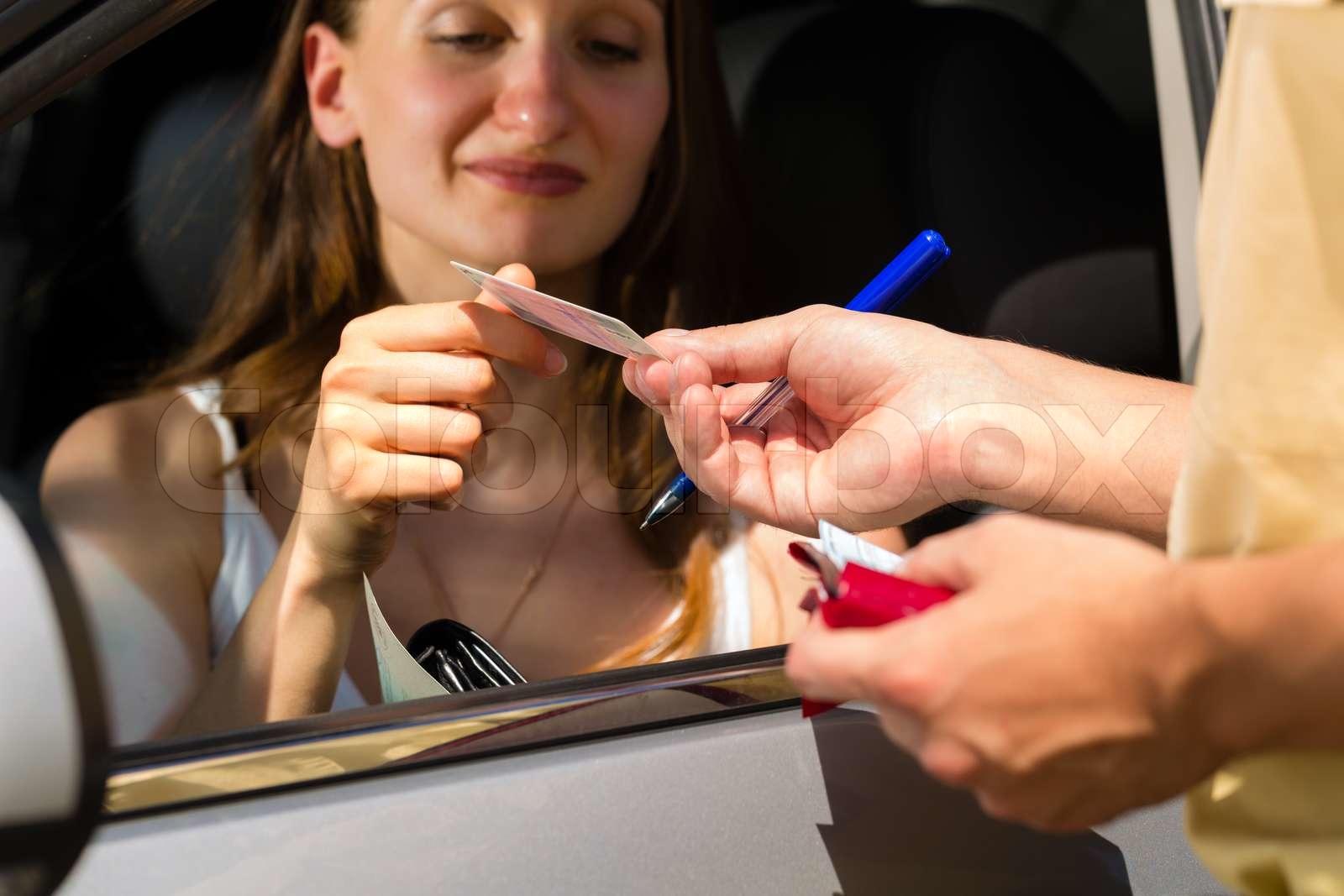 Police - woman in traffic violation getting ticket | Stock image ...