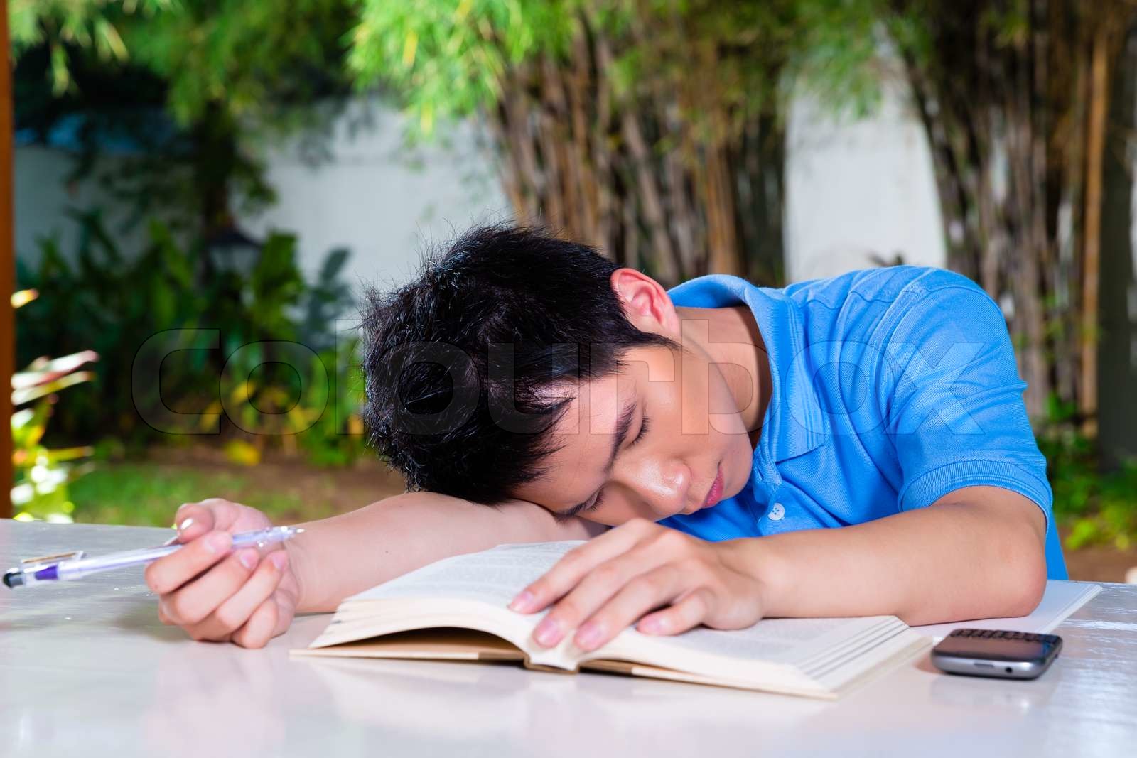 Young Chinese Boy with homework for school | Stock image | Colourbox
