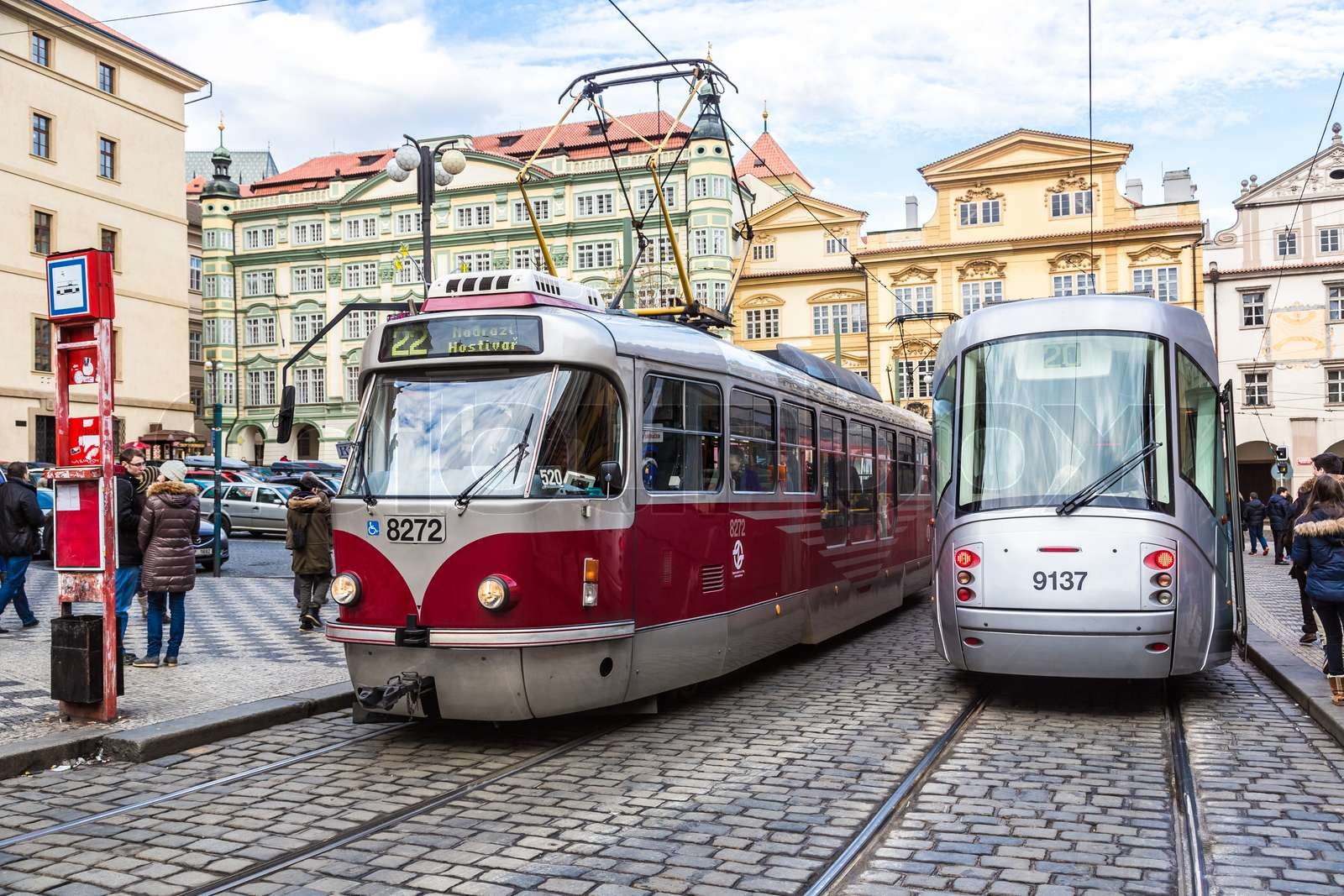 Prague red Tram detail, Czech Republic | Stock image | Colourbox