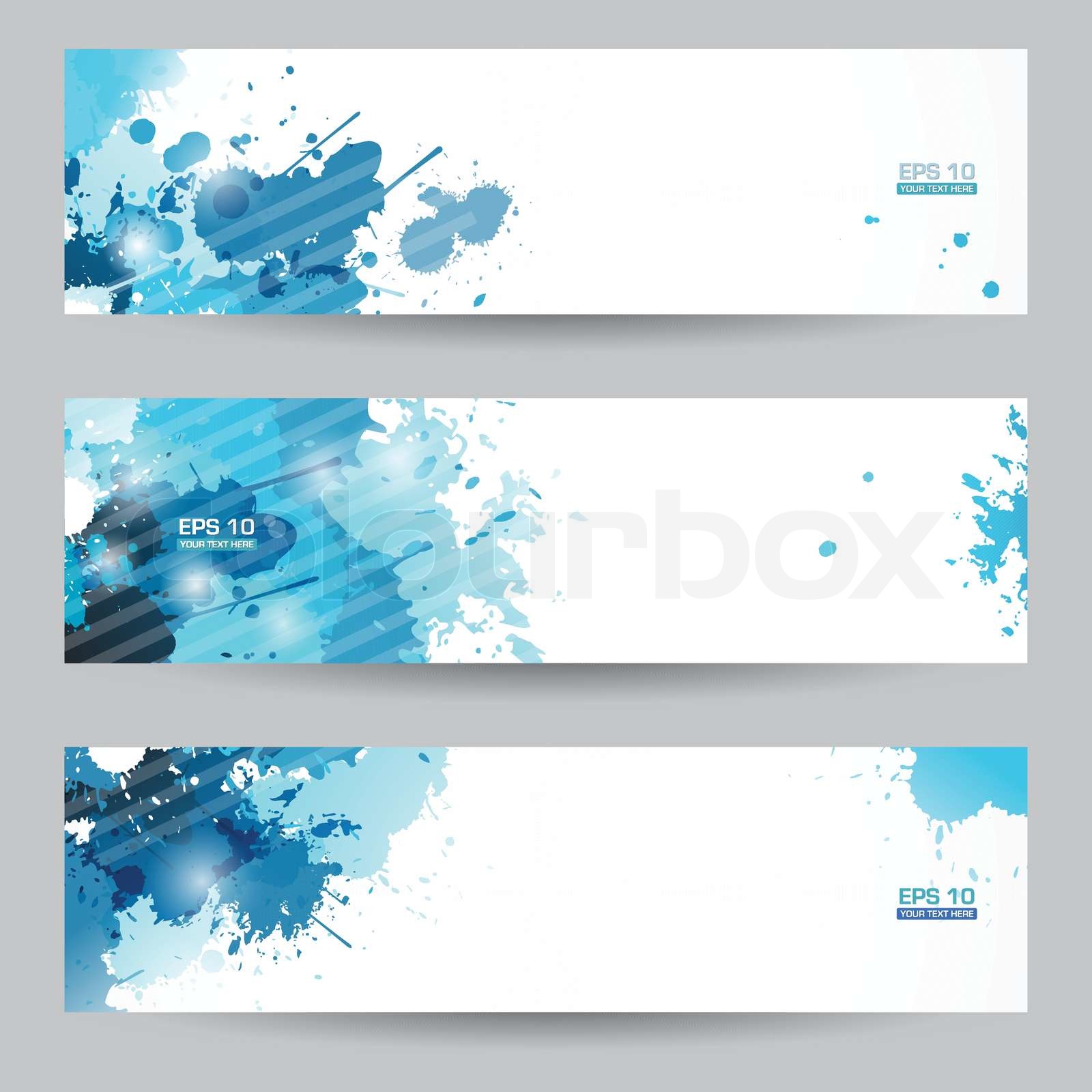 Three abstract artistic headers with blue splats | Stock vector | Colourbox