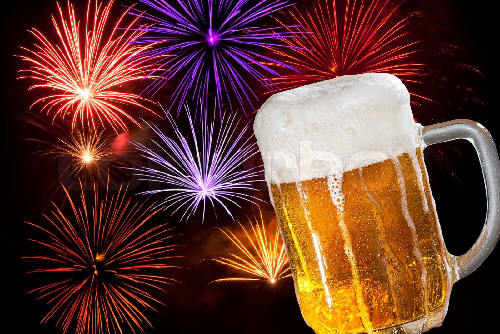 beer with fireworks | Stock Bild | Colourbox
