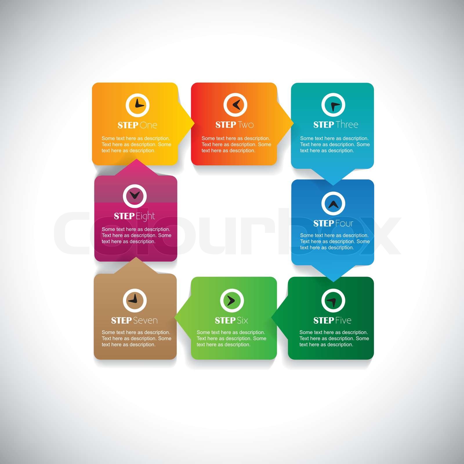 numbered sequence of steps flow - colorful vector infographic | Stock ...