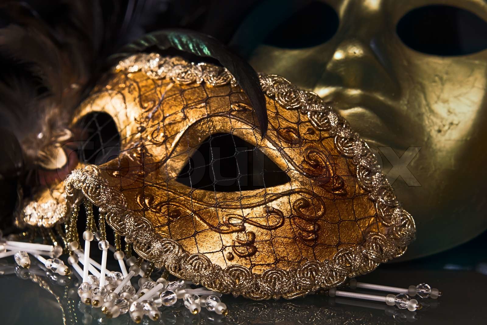 Old gold Venetian masks | Stock image | Colourbox