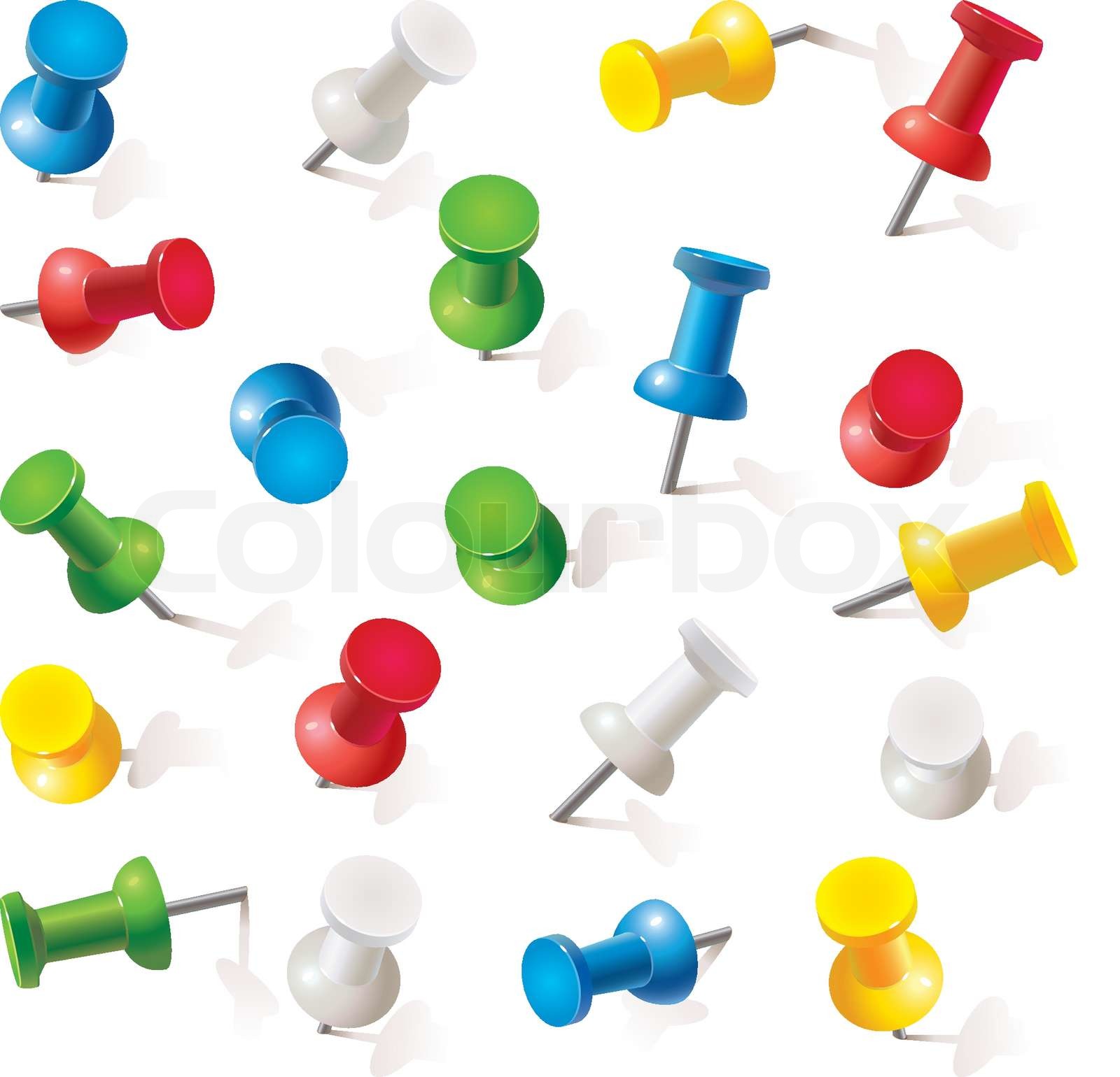 Set of push pins in different colors. Thumbtacks | Stock vector | Colourbox