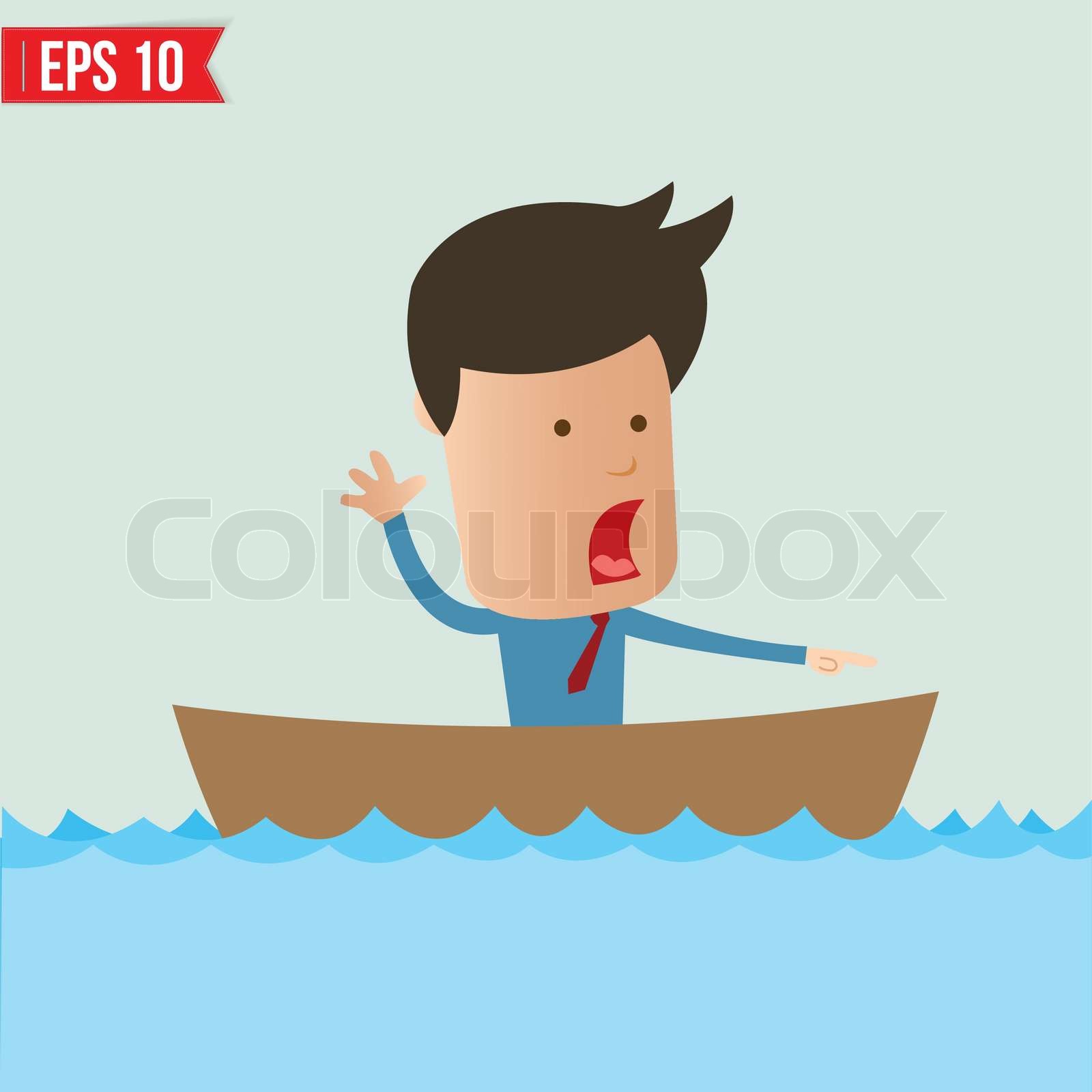 Cartoon business man rowing a boat - Vector illustration - EPS10 ...