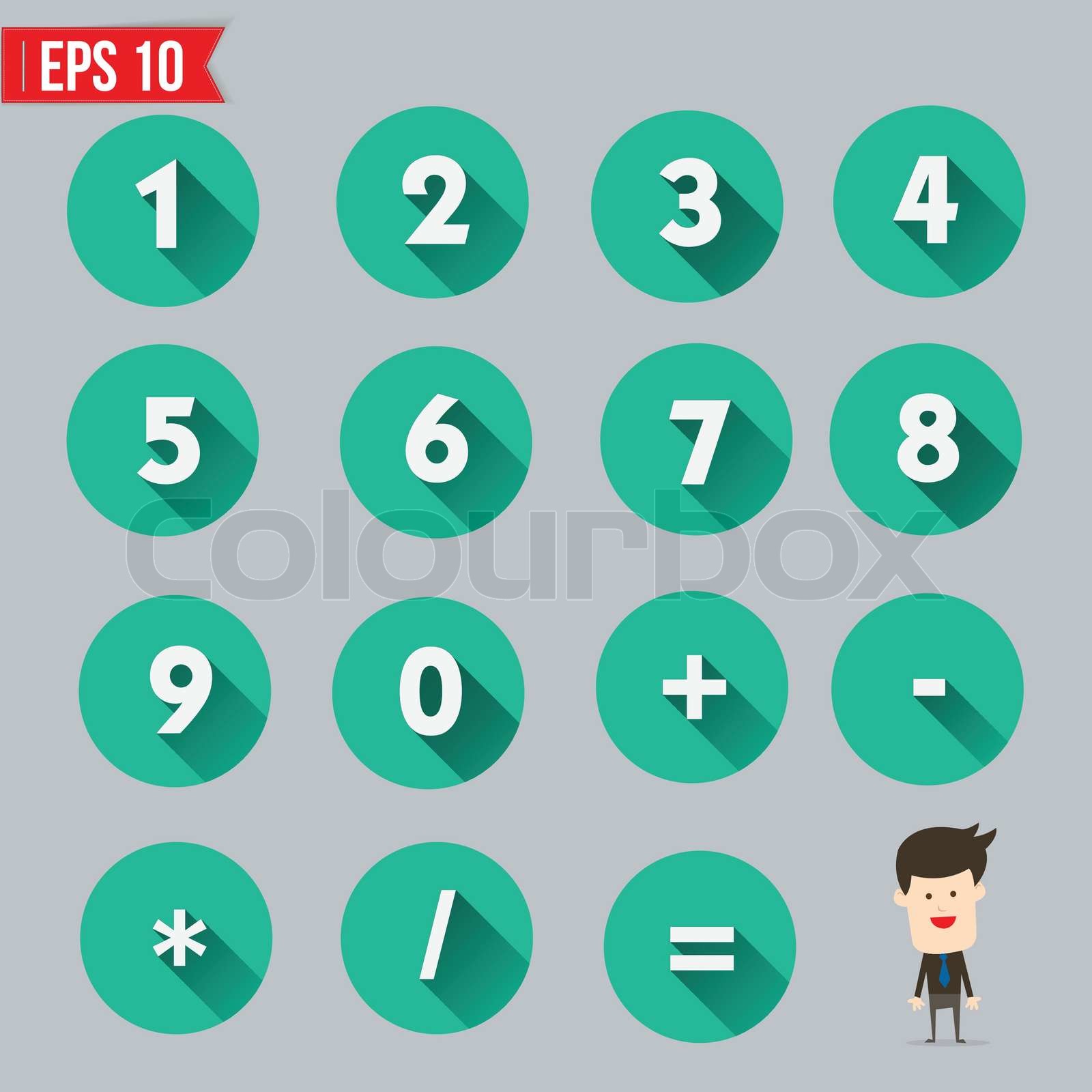 Numbers and Mathematical Symbols flat and long shadow icon - Vector ...