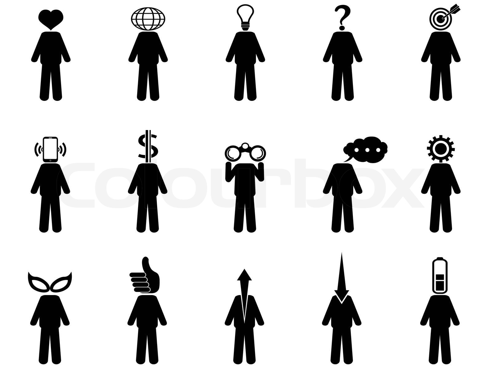People Stick Figure Characteristic Mind Icons set | Stock vector ...