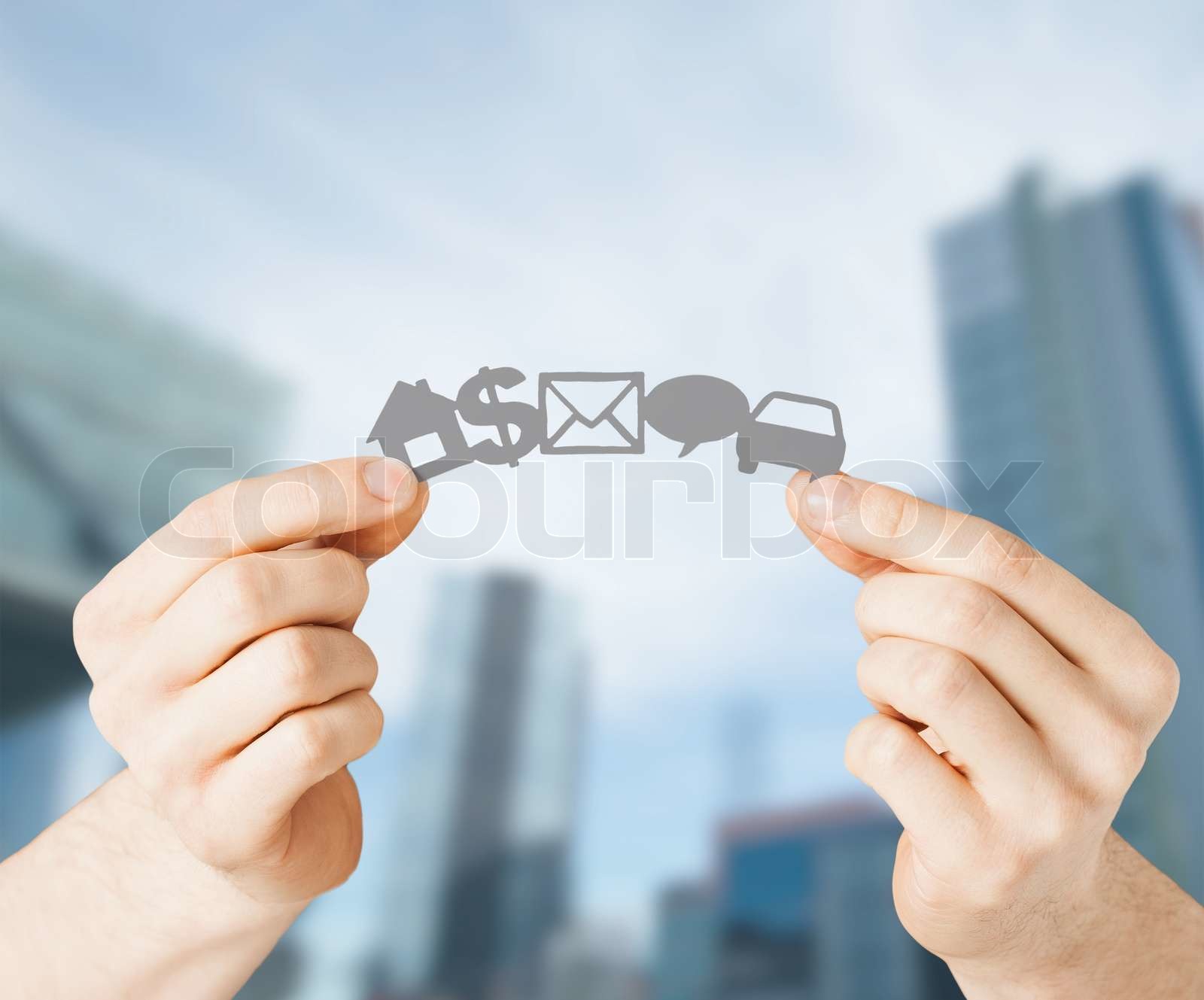man hands showing paper symbols | Stock image | Colourbox