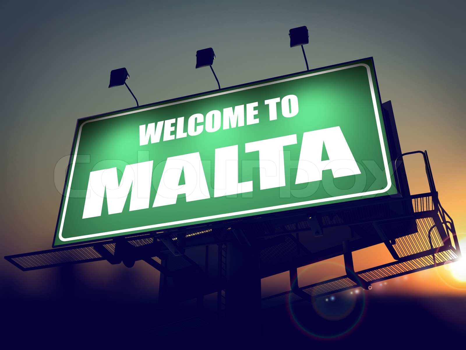 Billboard Welcome to Malta at Sunrise. | Stock image | Colourbox