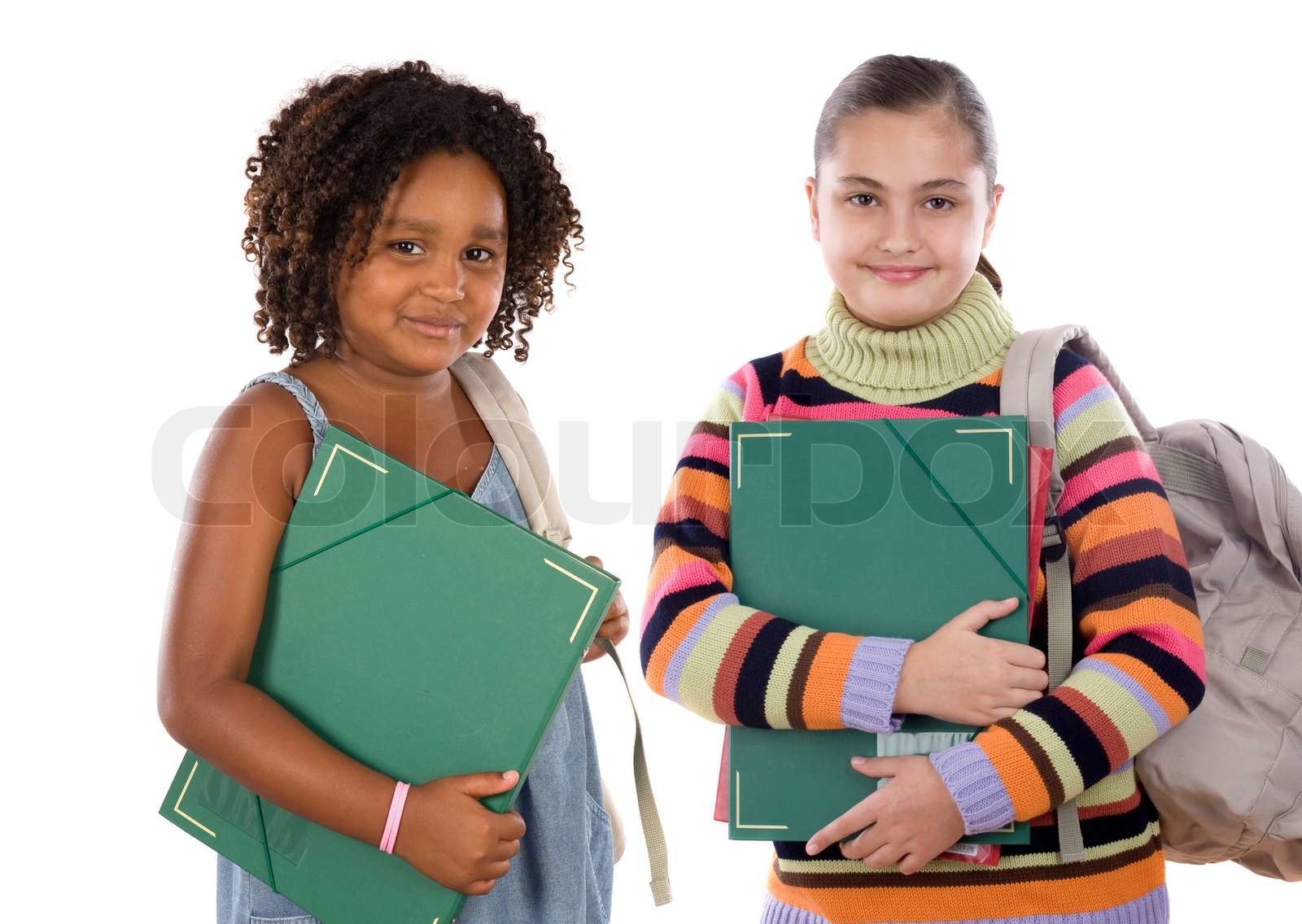 Two children students returning to school | Stock image | Colourbox