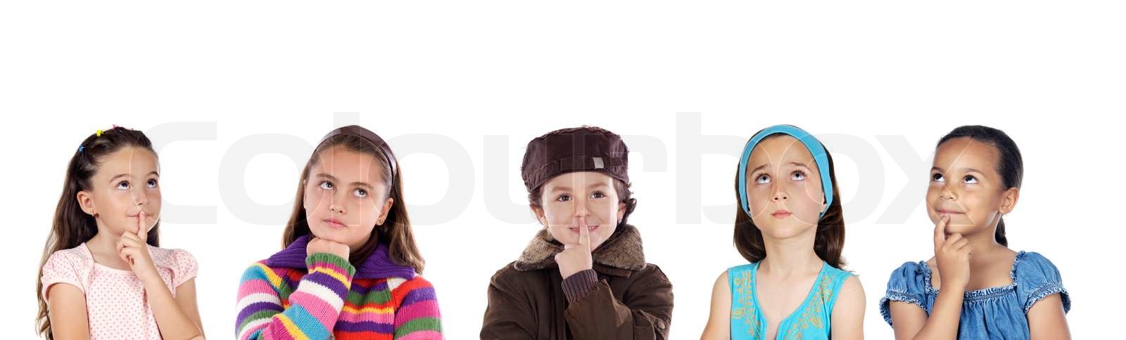 Group of five children thinking | Stock image | Colourbox