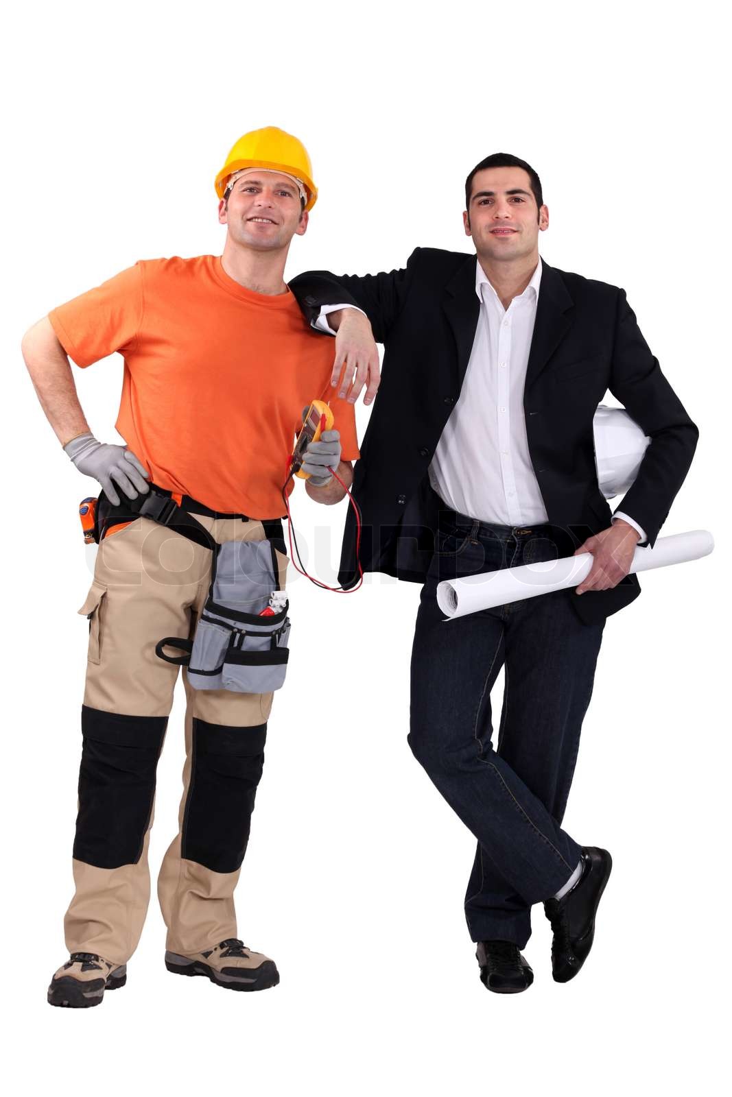 Engineer and construction worker standing side by side | Stock image ...