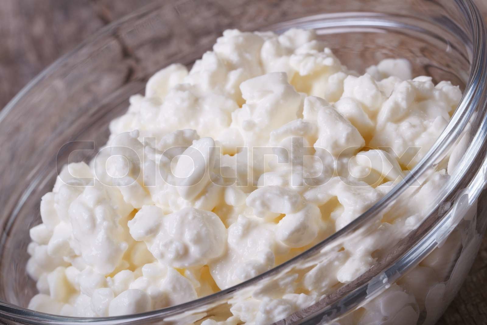 white cottage cheese close-up in glass bowl | Stock image | Colourbox