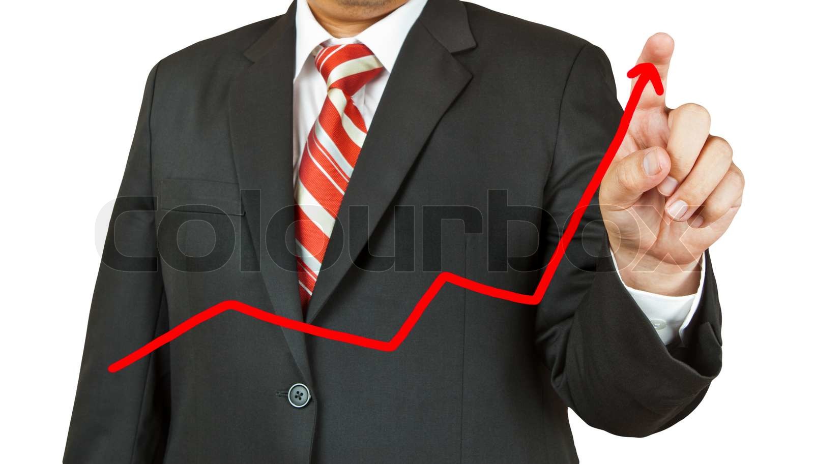 Kaufmann Zeichnen einer Linie, die isoliert auf weißem Hintergrund ...