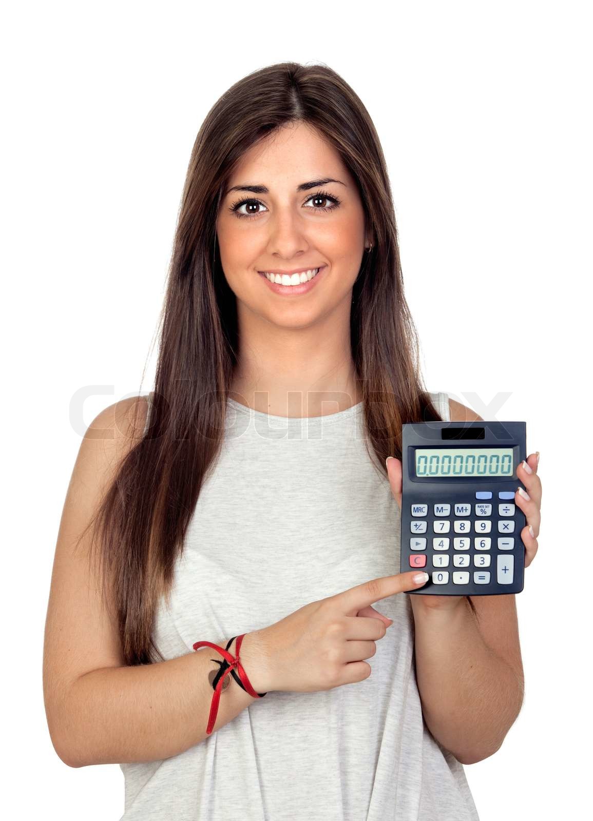 Atractive girl with a calculator | Stock image | Colourbox