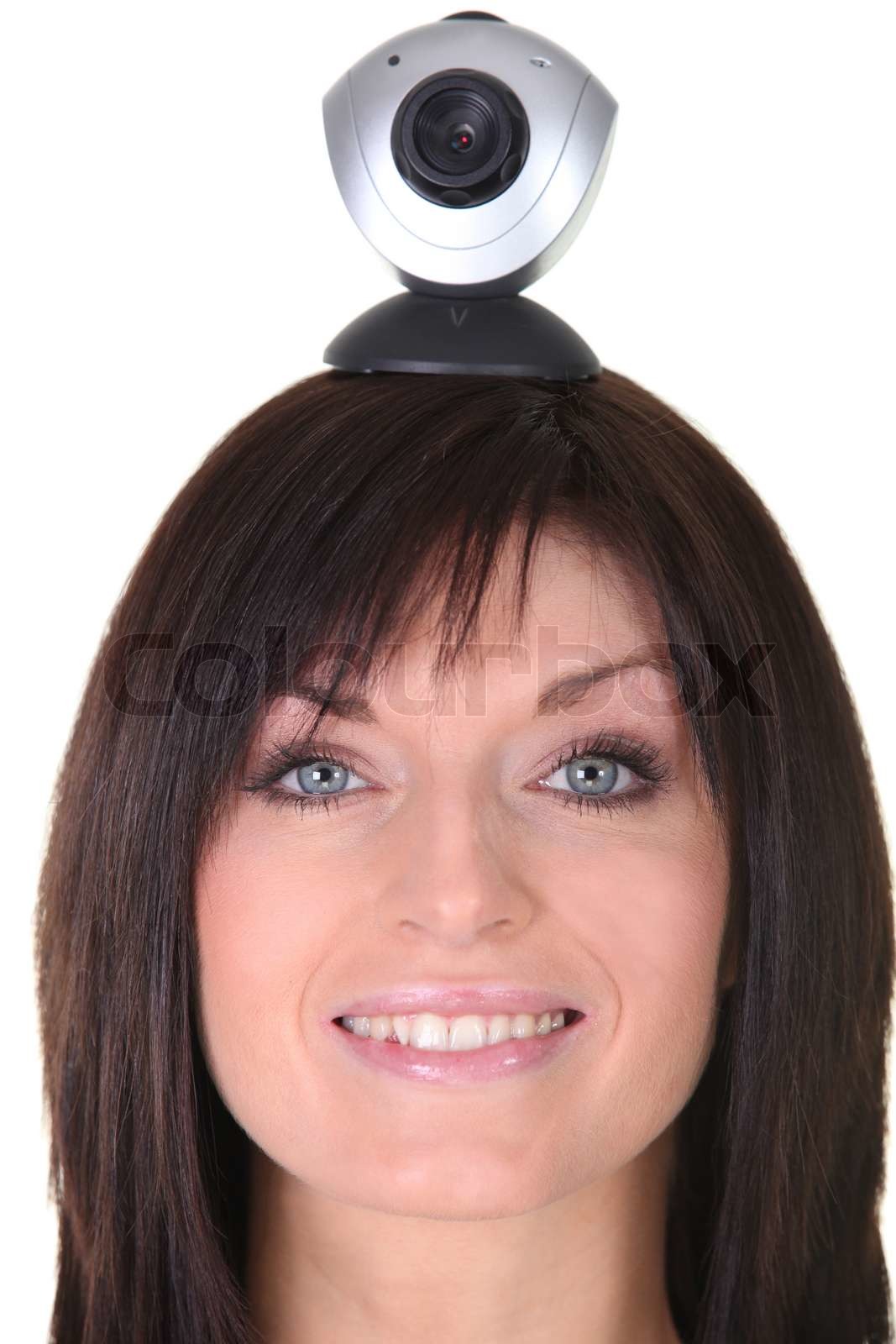 Woman with web cam on head | Stock image | Colourbox