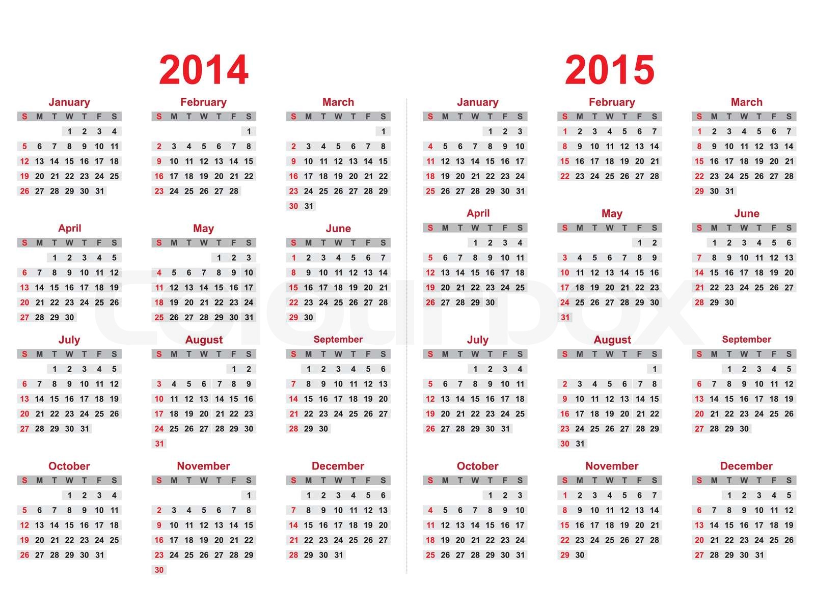 2014 und 2015 Jahre Kalender | Stock-Vektor | Colourbox