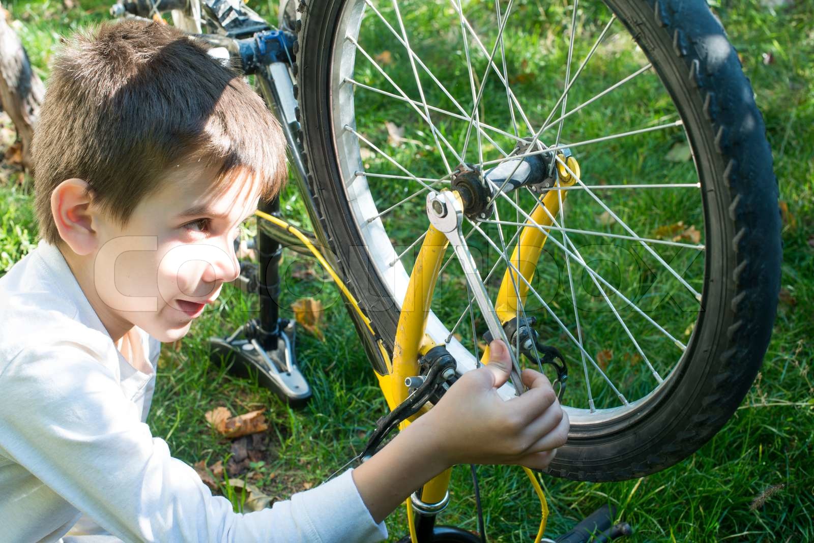 Kid who fix bikes | Stock image | Colourbox