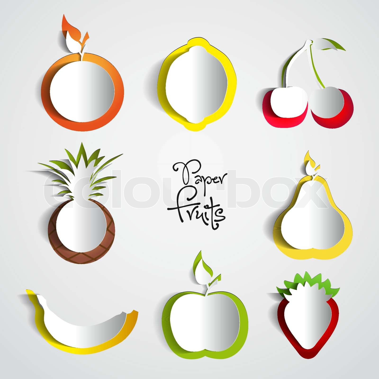 Paper Fruit Set cut out - mix design card illustration | Stock vector ...