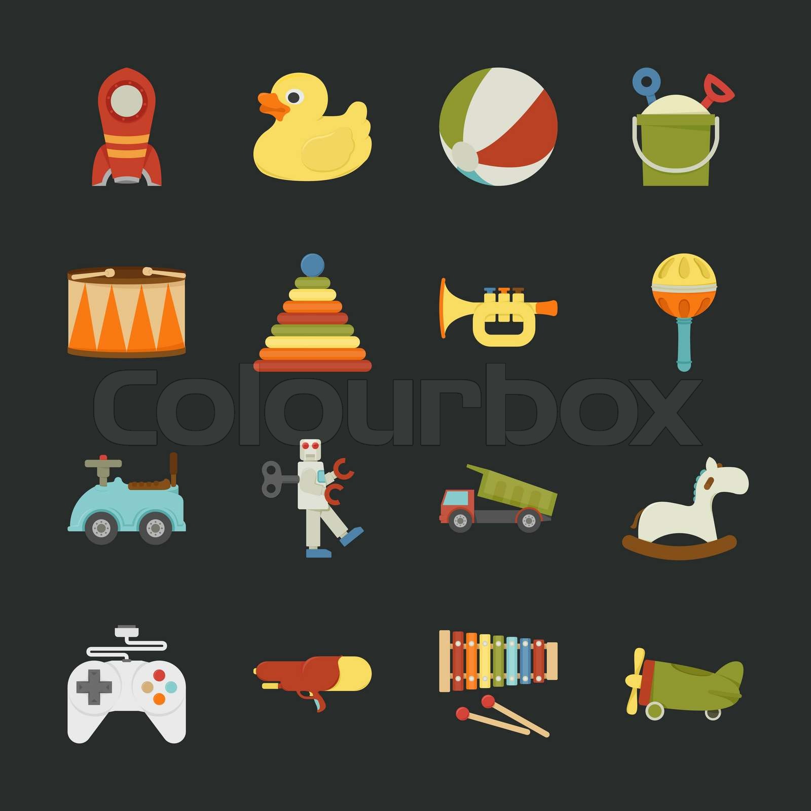 Spielzeug Ikonen, flache Bauform | Stock-Vektor | Colourbox