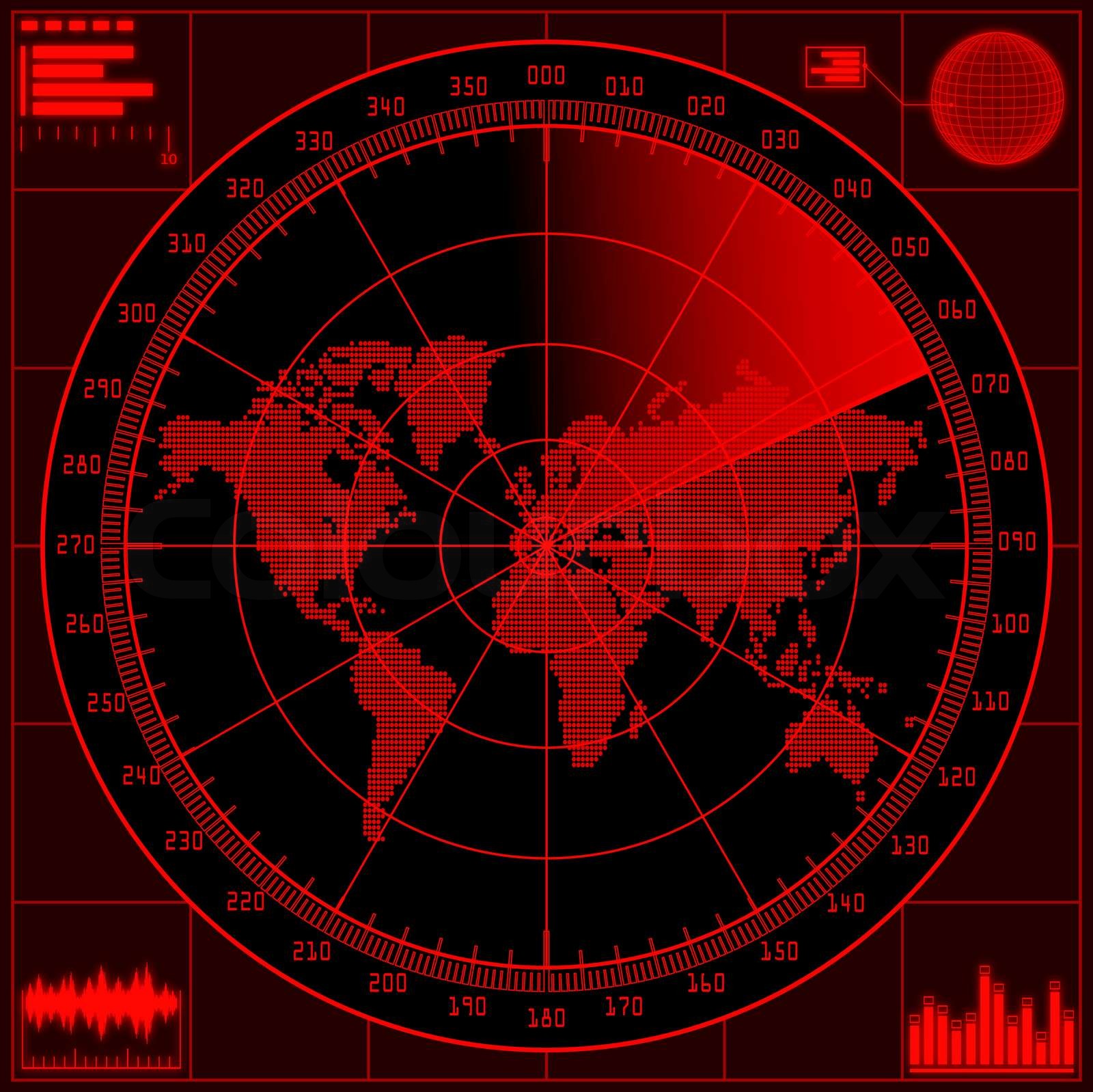 Radar screen with world map | Stock vector | Colourbox