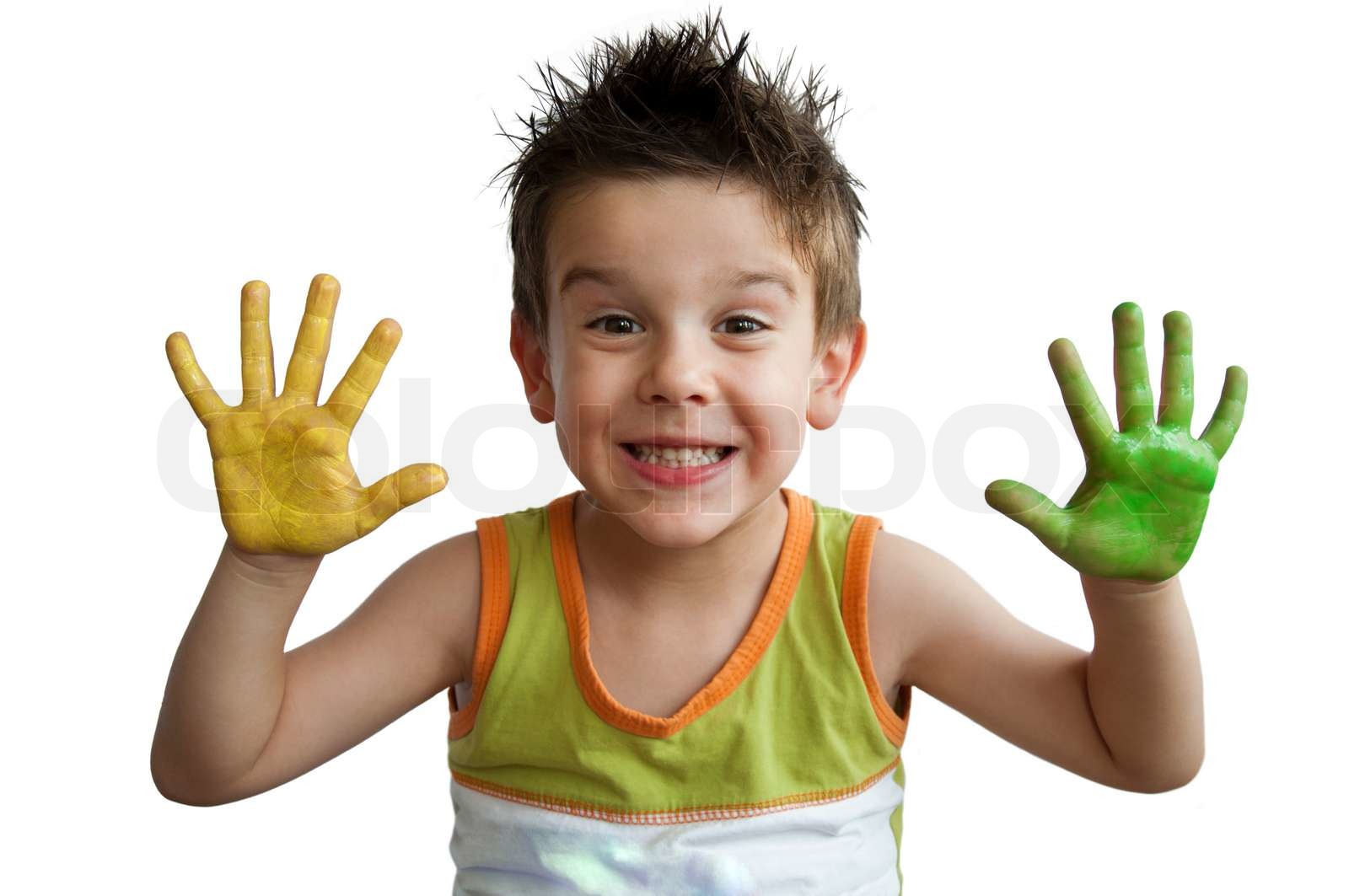 Children colored hands. Little boy hands. | Stock image | Colourbox