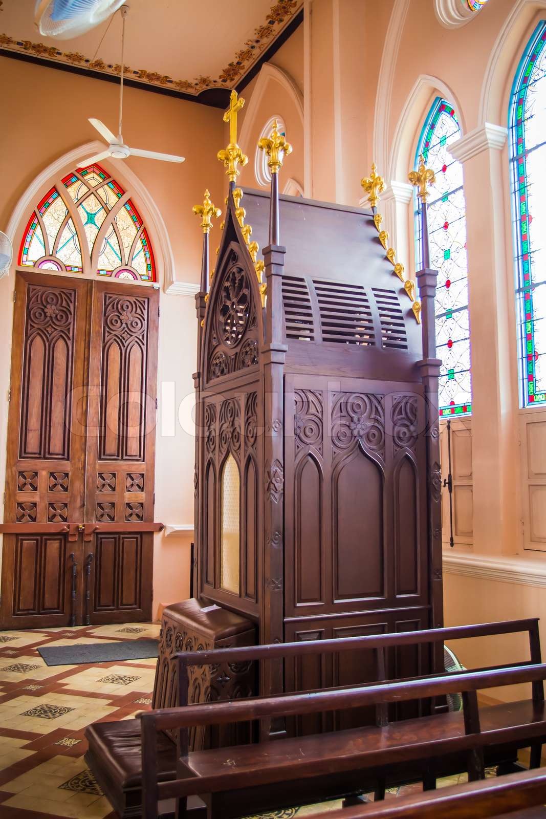 The interior of the church confessional | Stock image | Colourbox