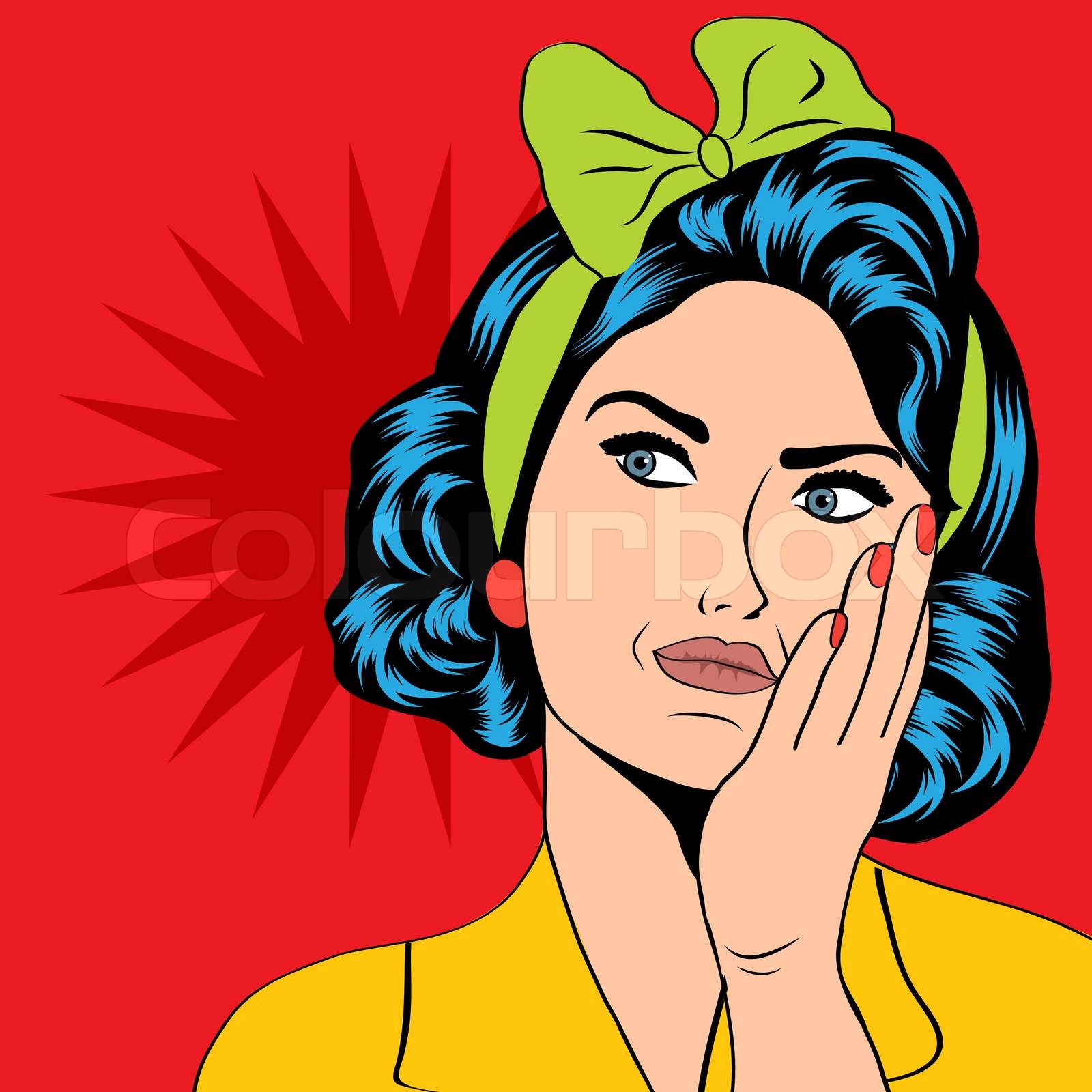 cute retro woman in comics style | Stock vector | Colourbox