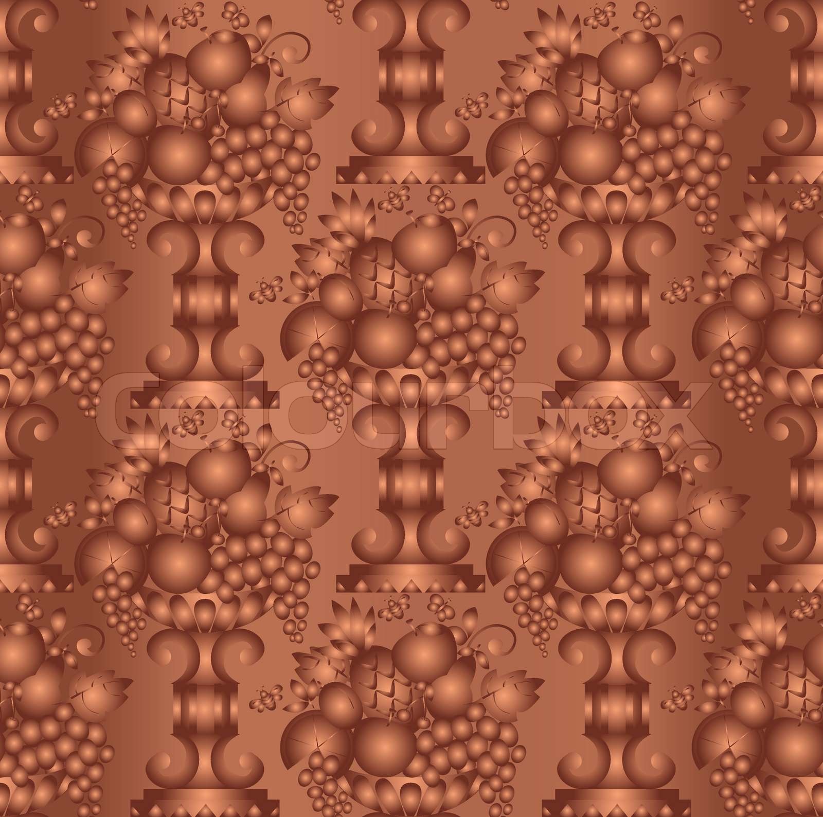 Vase gold fruits seamless (wallpaper), linear. | Stock vector | Colourbox