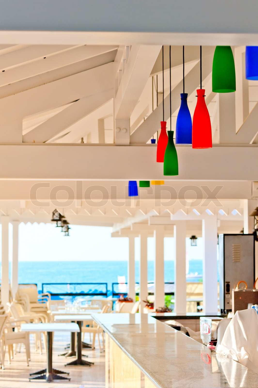 Bar with colored lights on the beach | Stock image | Colourbox
