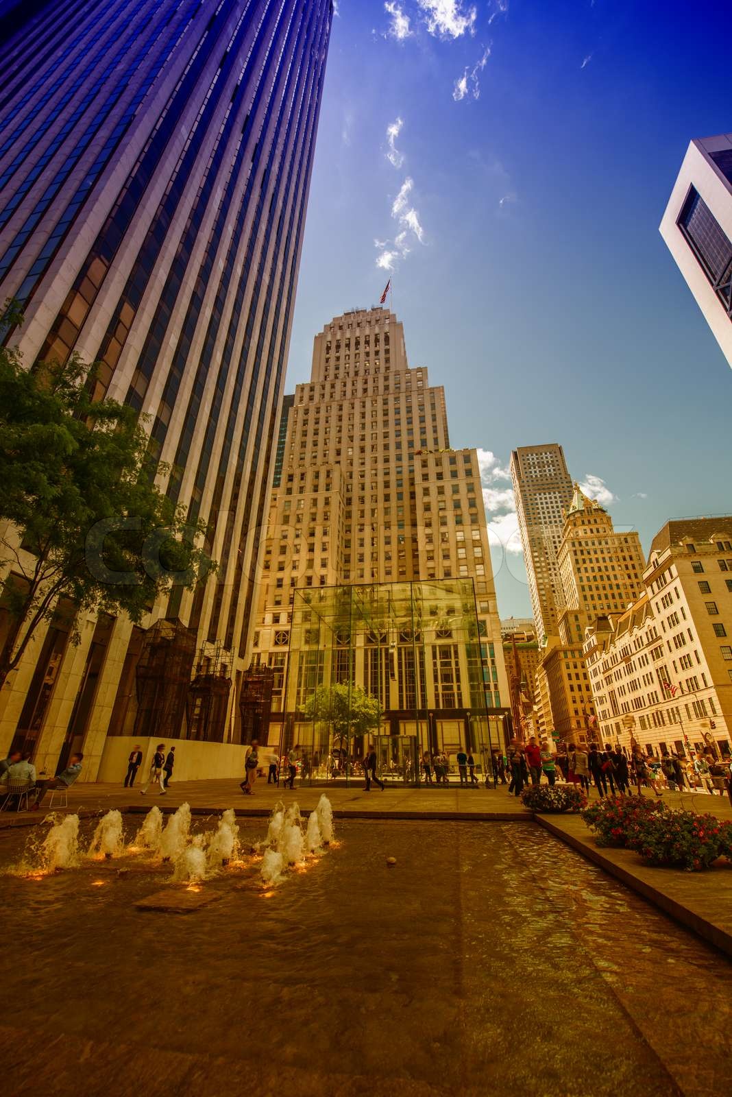 New York City. Beautiful upward view of Manhattan Skyscrapers as seen ...