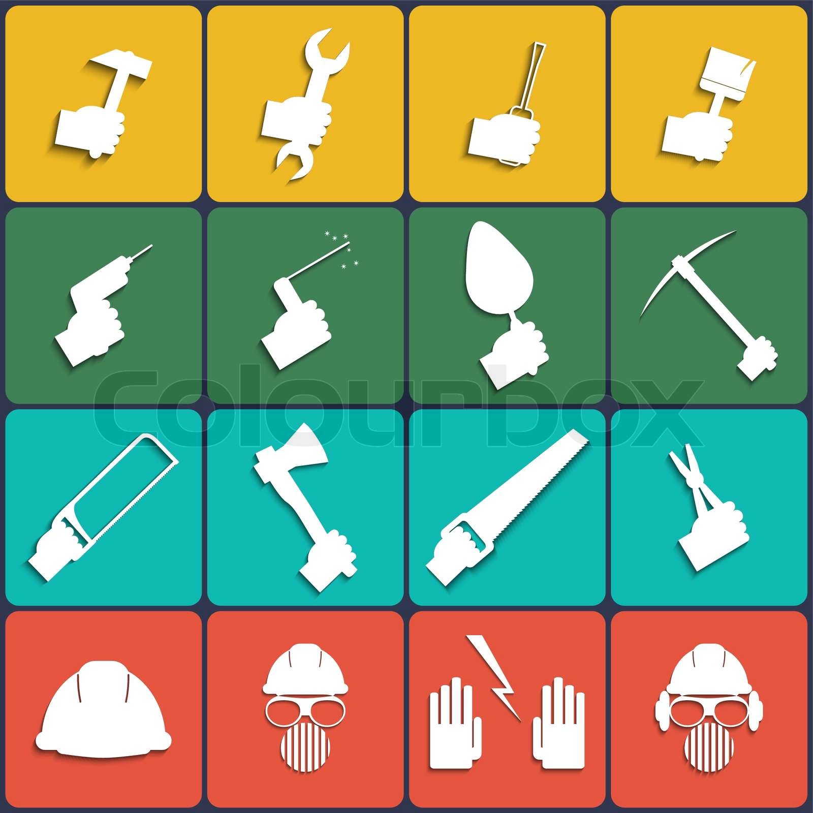 Hand-Werkzeug-Symbol set Vektor. flache Bauform | Stock-Vektor | Colourbox