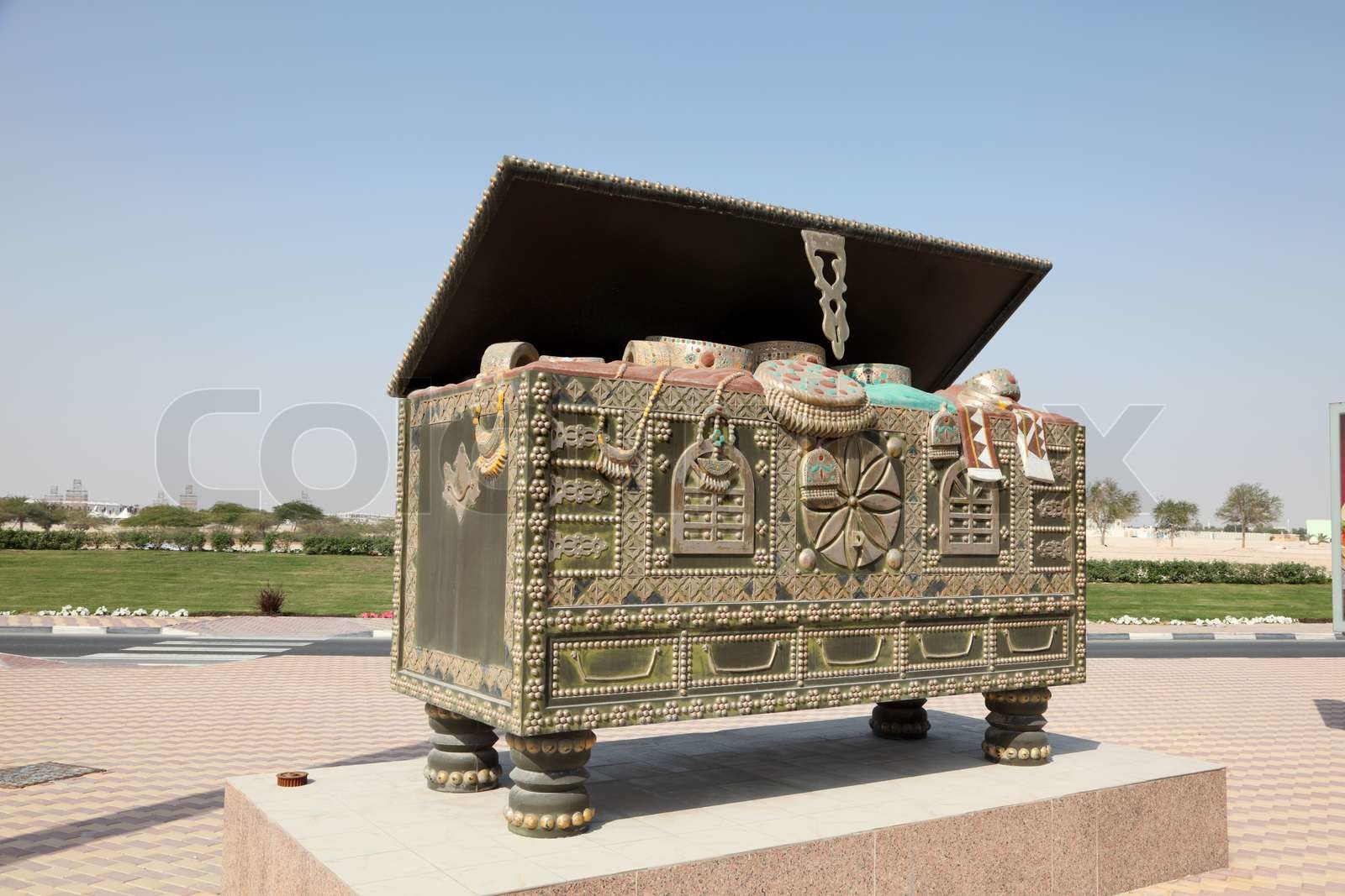 Traditional arabian chest as a monument in Doha, Qatar | Stock image ...