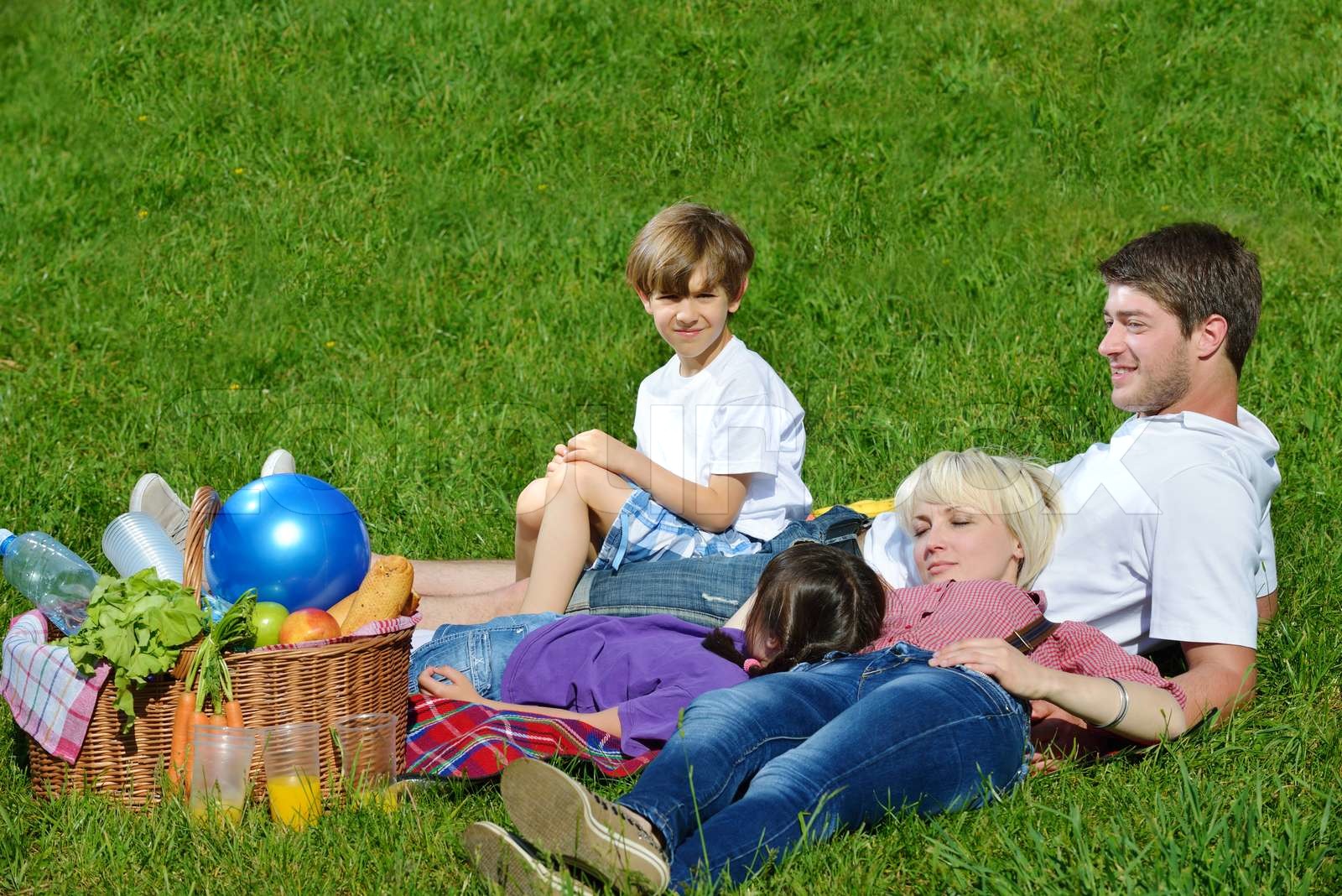 Happy family playing together in a picnic outdoors | Stock image ...
