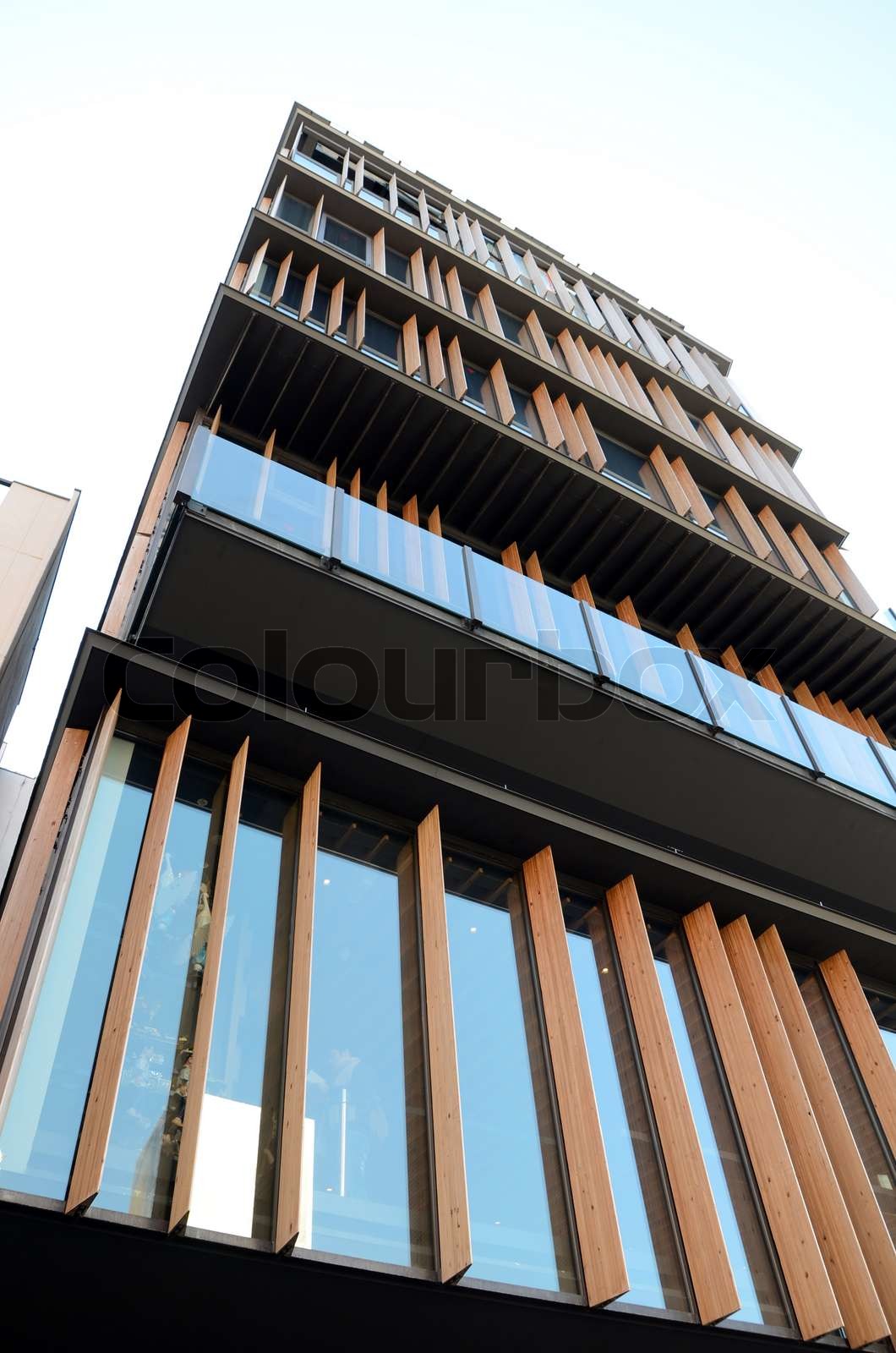 Wooden fin facade of a modern building | Stock image | Colourbox