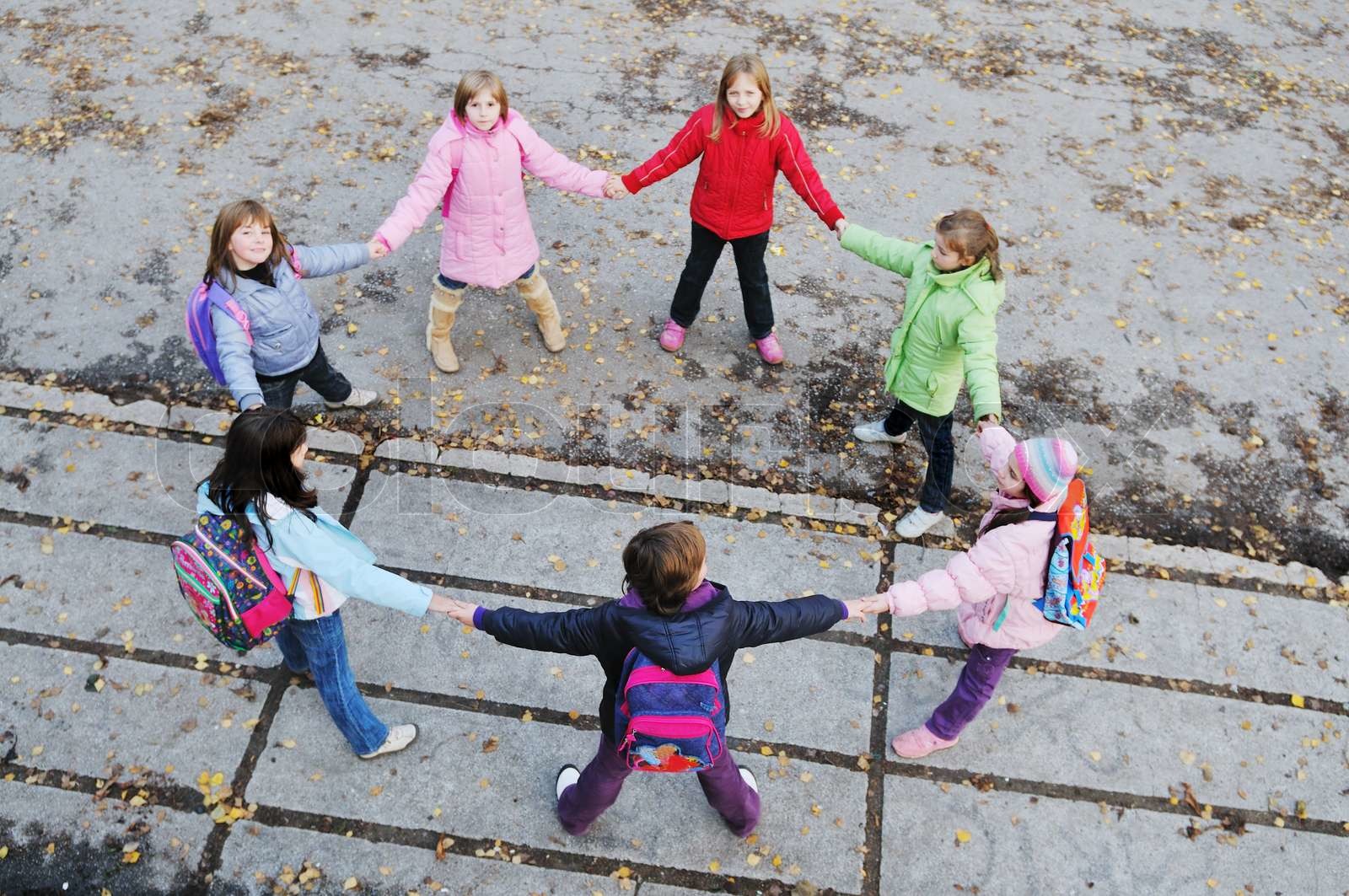 friendship and teamwork concept with young schoolgirls group | Stock ...