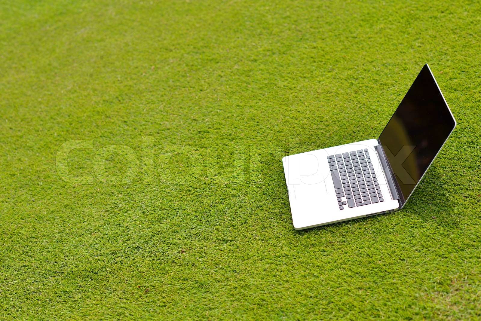 laptop computer on grass | Stock image | Colourbox