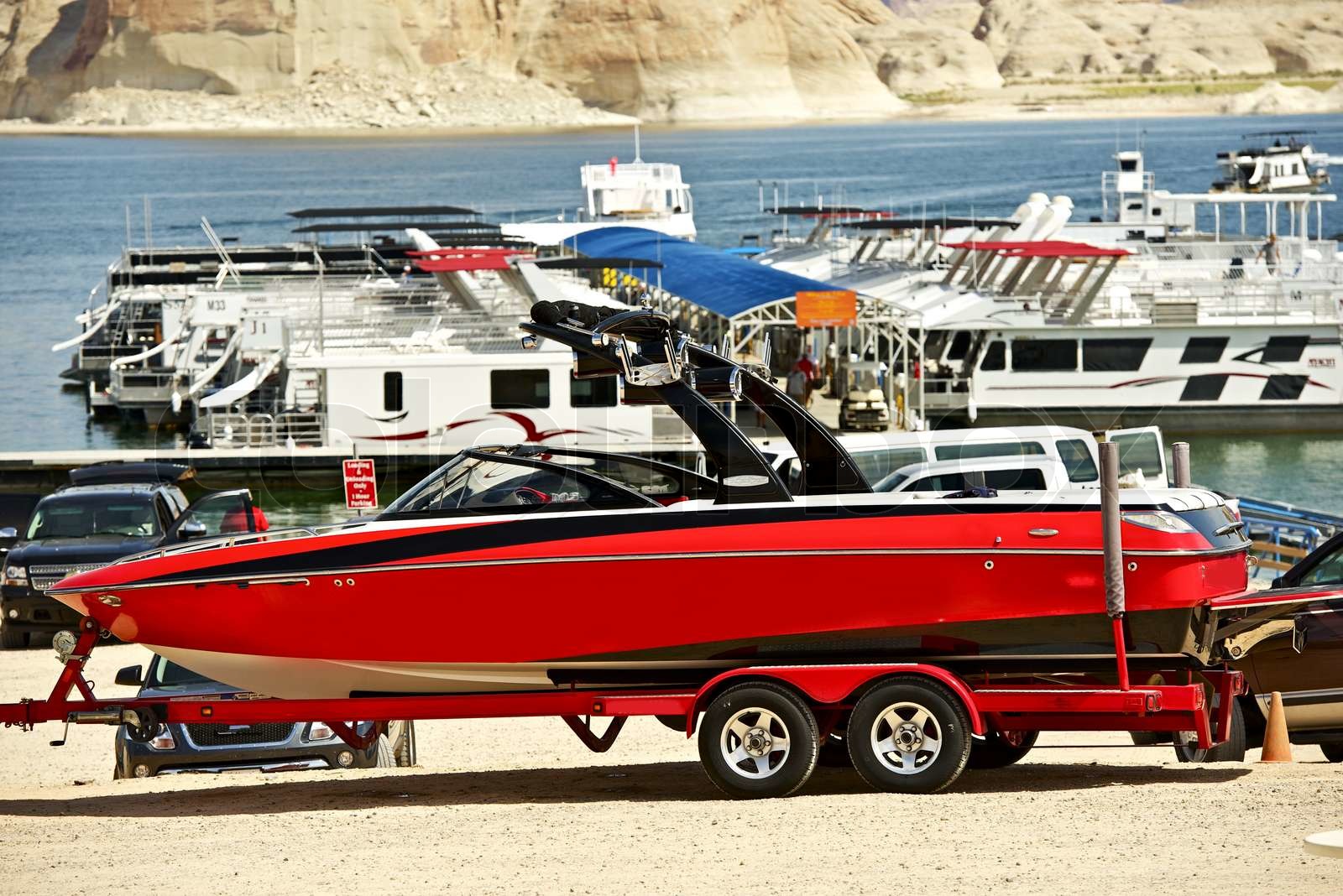 Red Speedboat on Trailer | Stock image | Colourbox