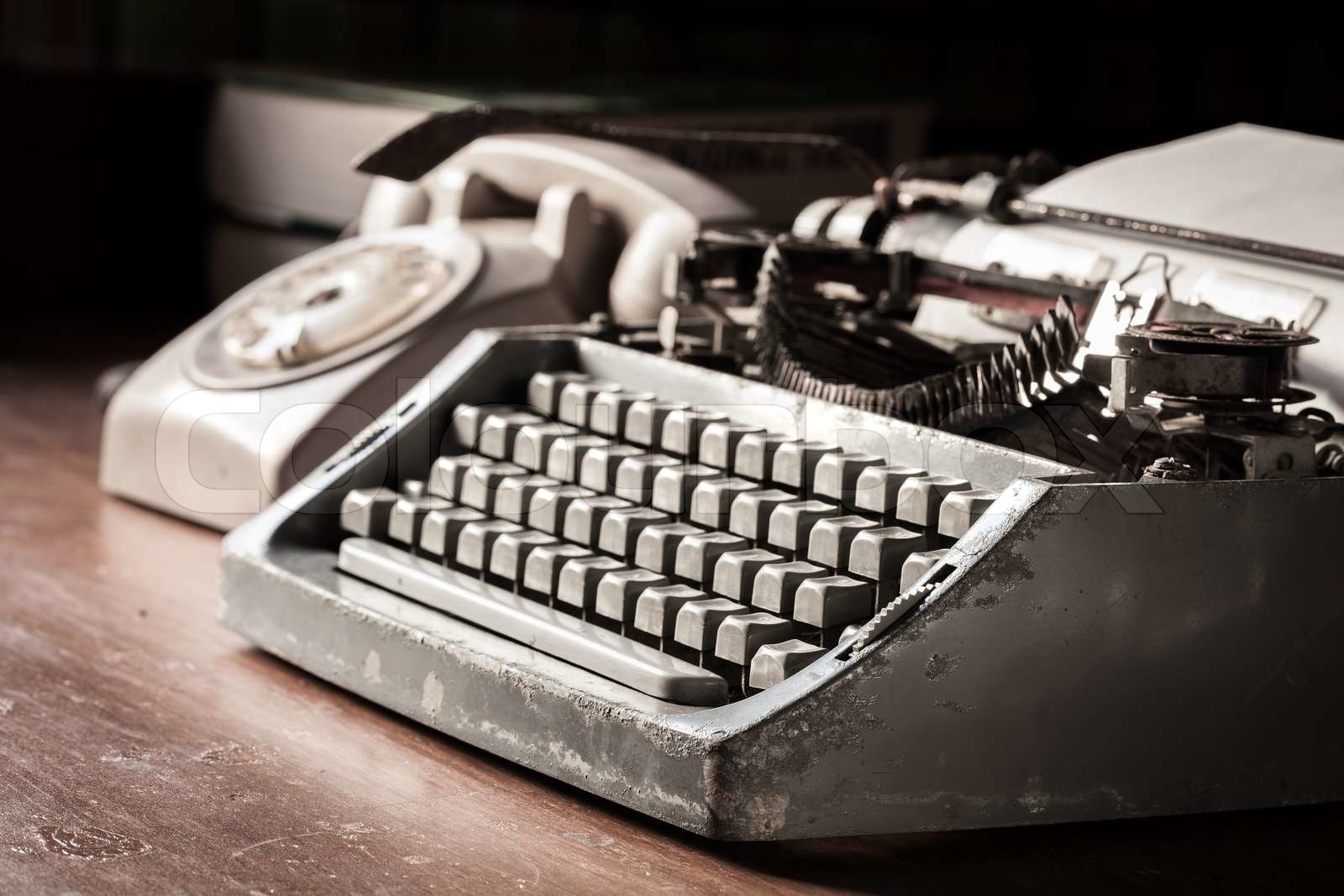 Vintage typewriter and telephone | Stock image | Colourbox