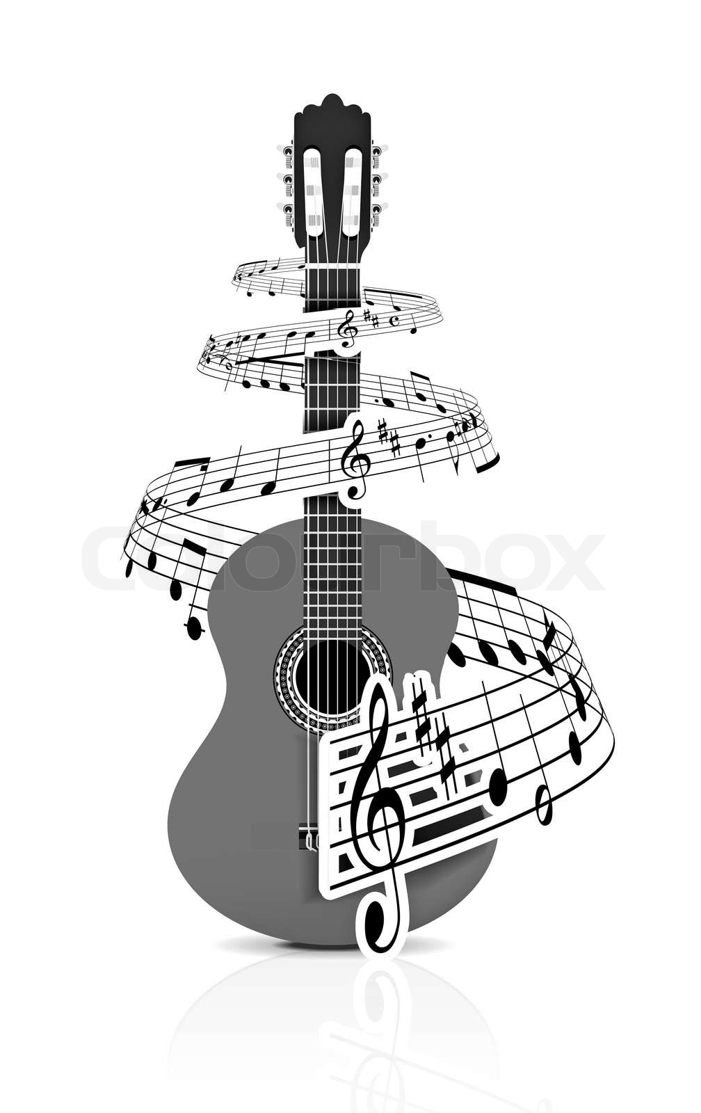 Music notes with guitar player | Stock image | Colourbox