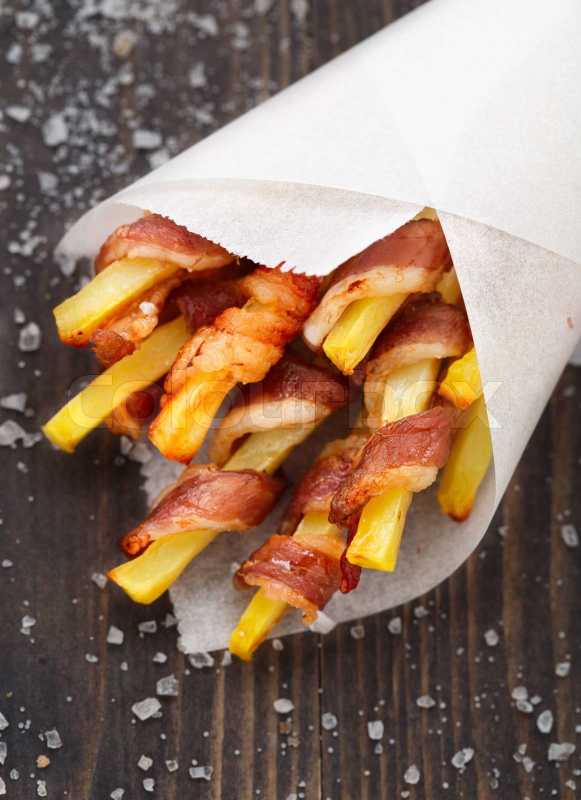 Bacon wrapped french fries | Stock image | Colourbox
