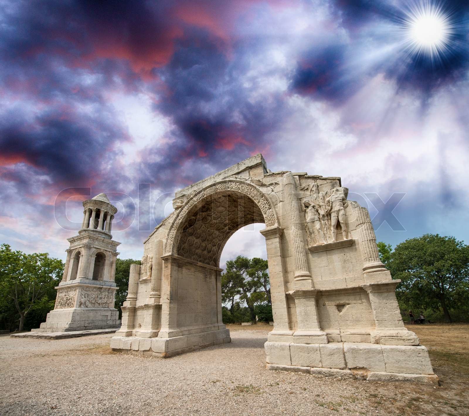The facade of the Triumphal Arch of Glanum, Saint-Remy-de-Prove nce ...
