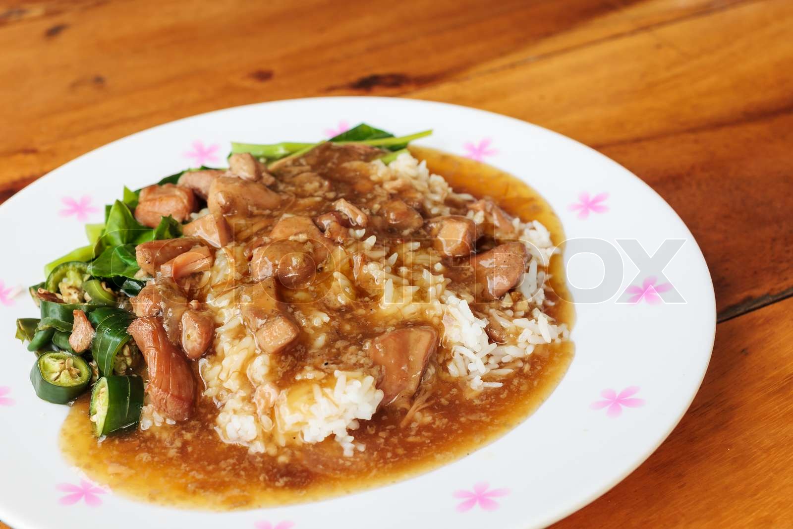 Thailand traditional food, rice with chicken sauce | Stock image ...