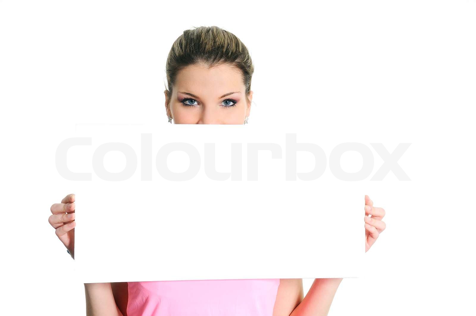 Female holding sign or board | Stock image | Colourbox