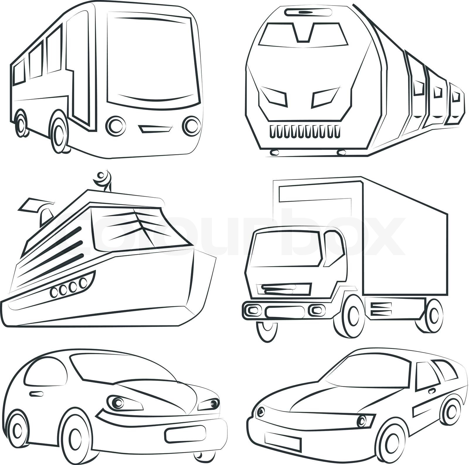 Tegning Bus Tog Stock Vektor Colourbox