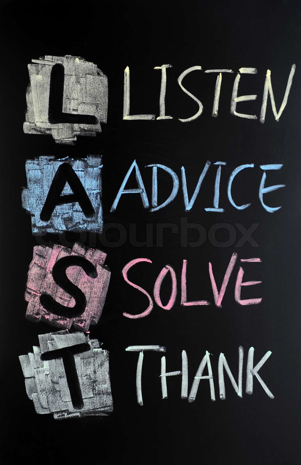 LAST acronym - Listen,advice,solve and thank | Stock image | Colourbox