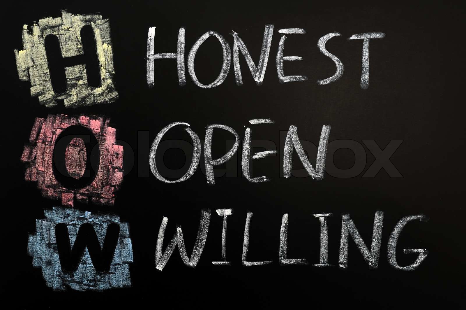 Acronym of HOW - Honest open willing | Stock image | Colourbox