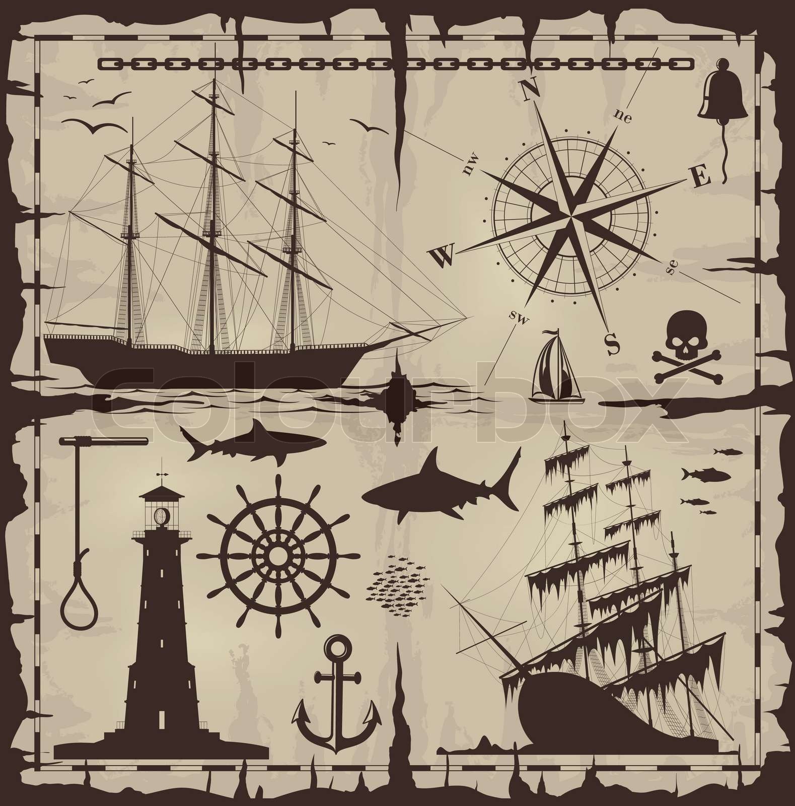 Set of nautical design elements | Stock vector | Colourbox